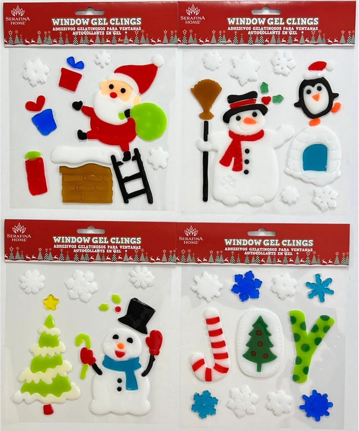 Amazon.com: Christmas Gel Cling Stickers for Windows and Mirrors - 4 ...