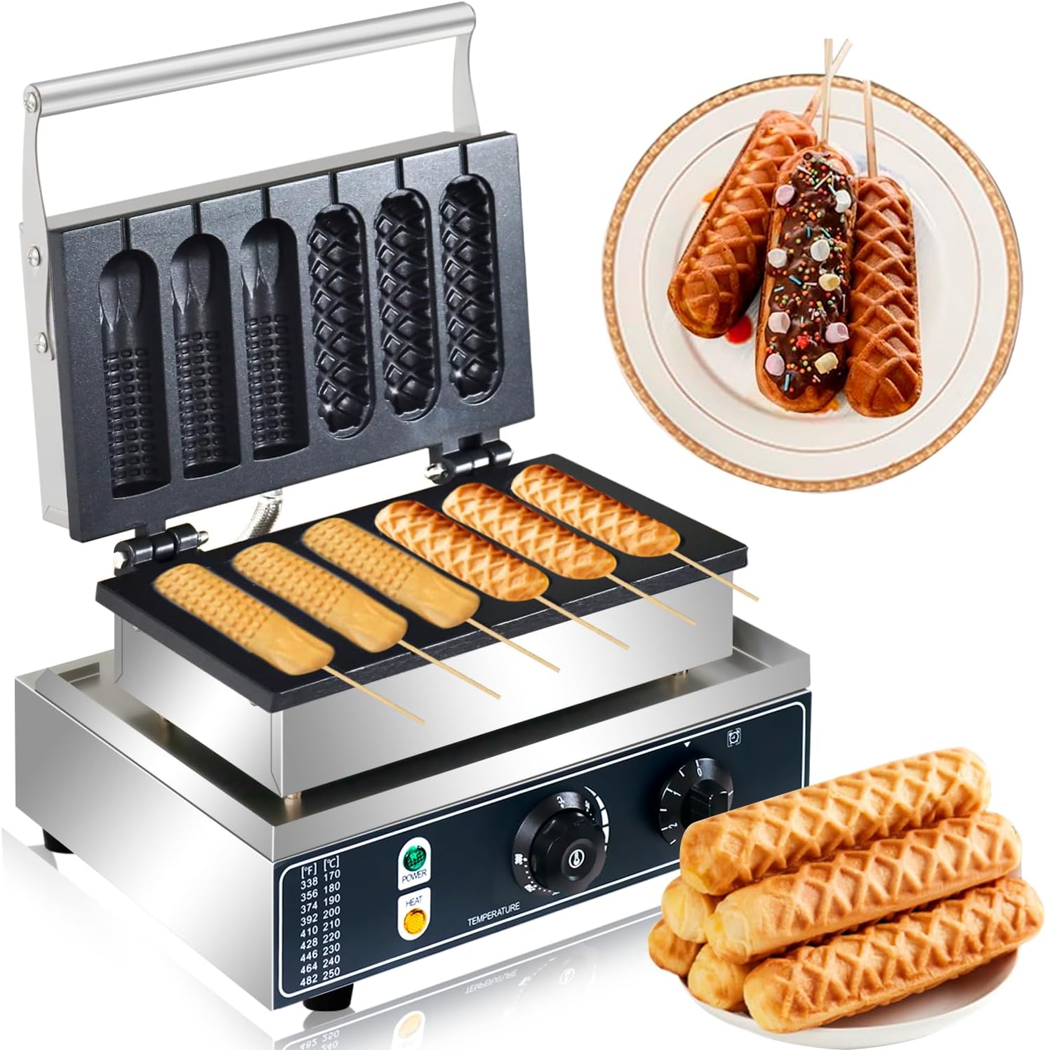 Amazon.com: Commercial Waffle Stick Maker, 6PCS 1600W Waffle Baker ...