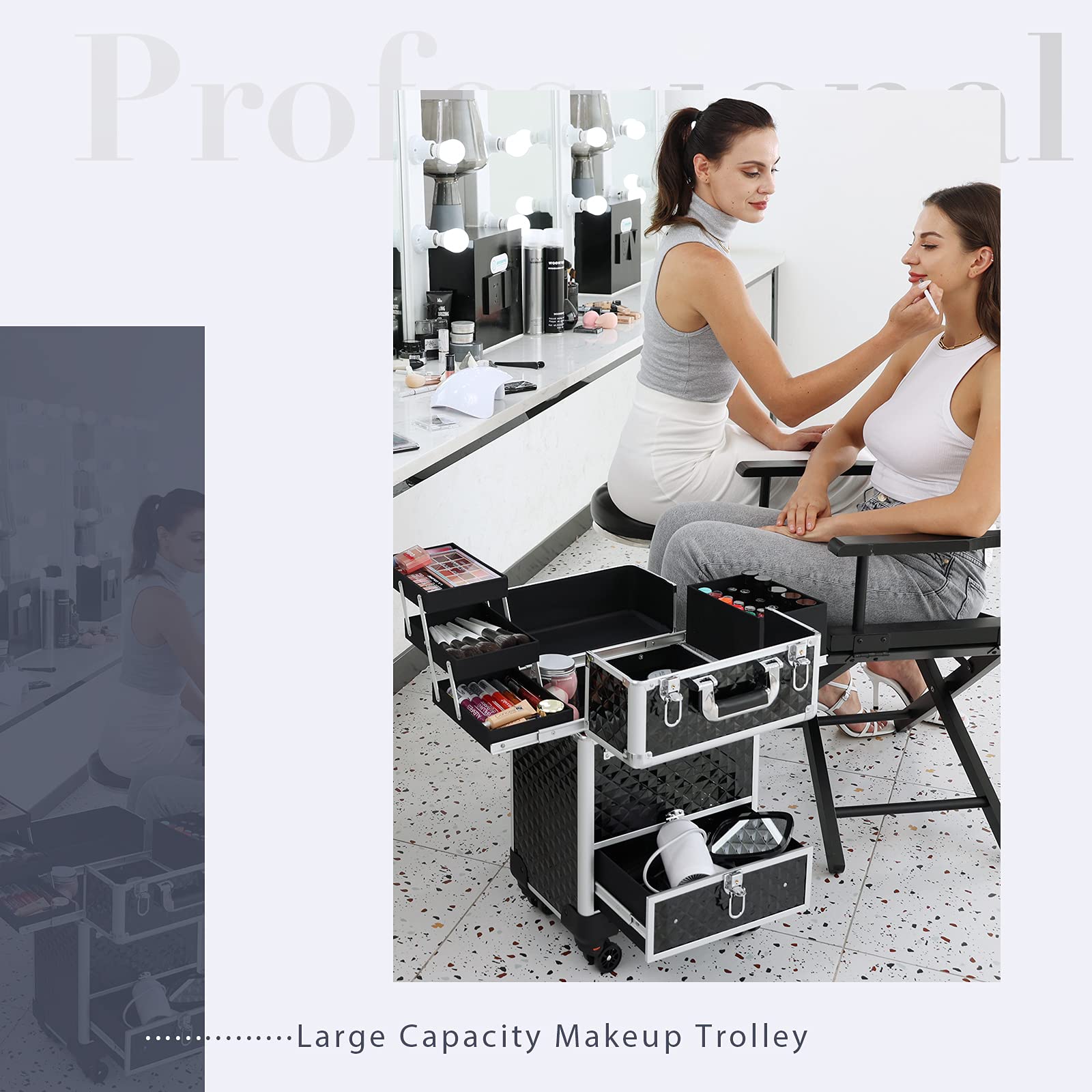 Hododou Rolling Makeup Case Travel Trolley Cosmetic Storage with ...