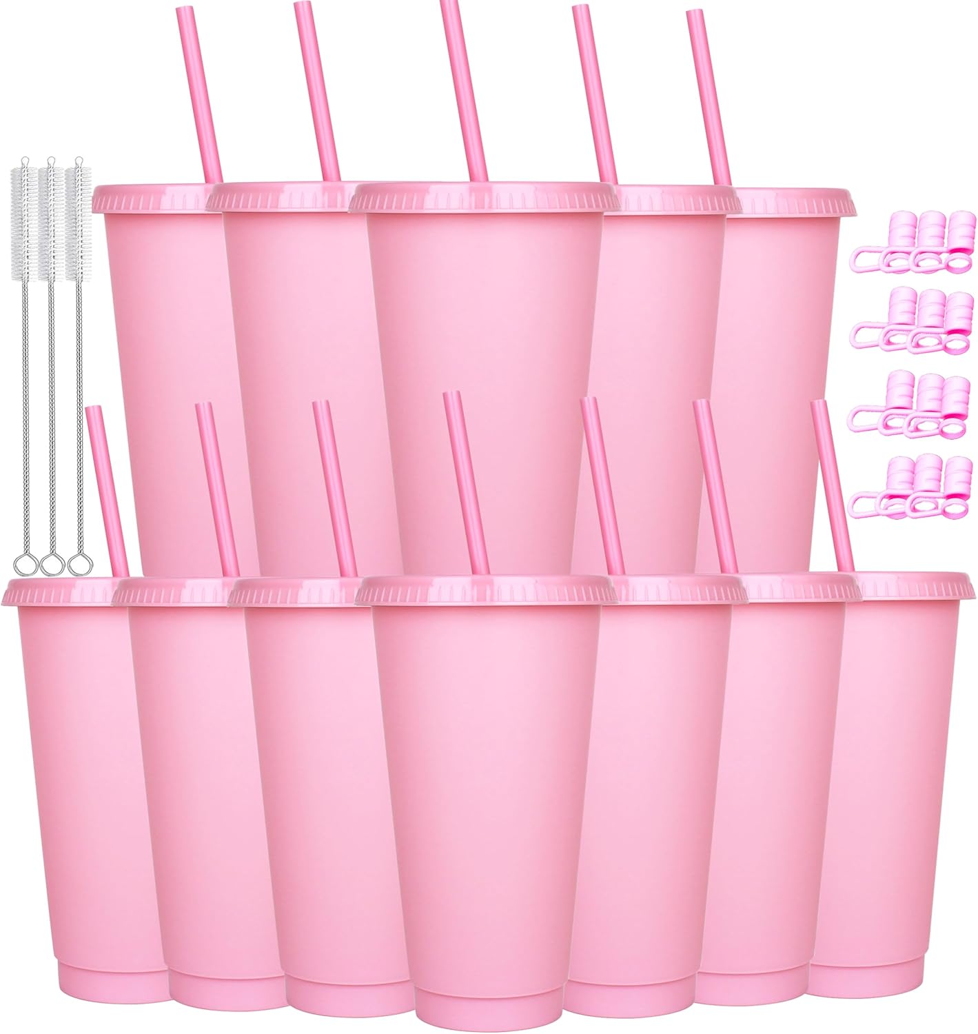 Amazon.com | Alohastarttg 12 Pack Plastic Cups with lids and Straws ...
