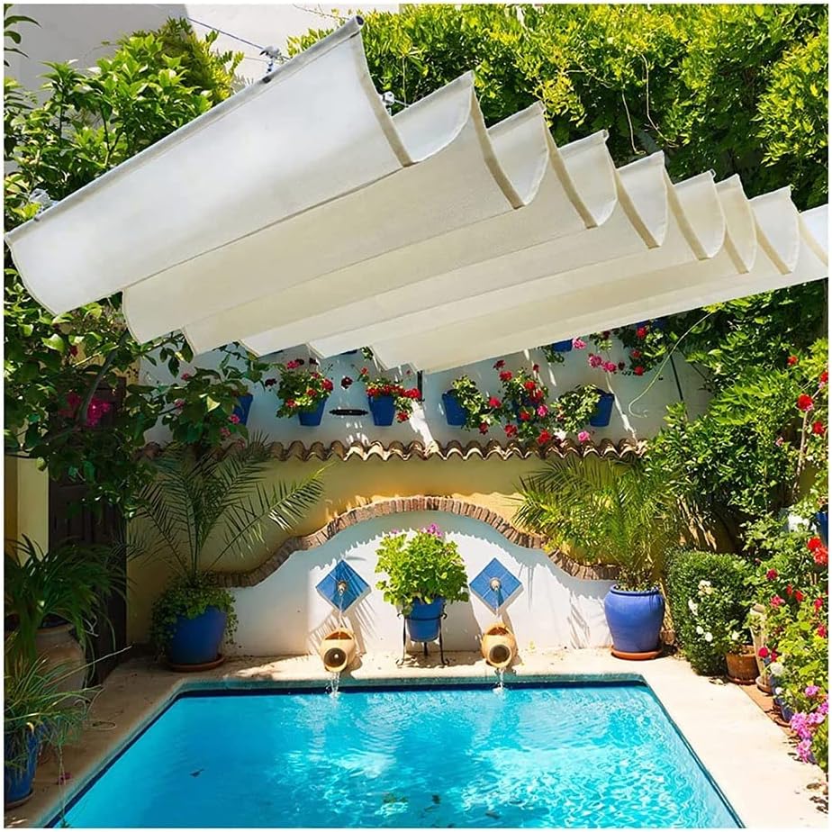 Amazon.com : Etlegor Outdoor Sun Shade Sail, Retractable Slide Wire ...