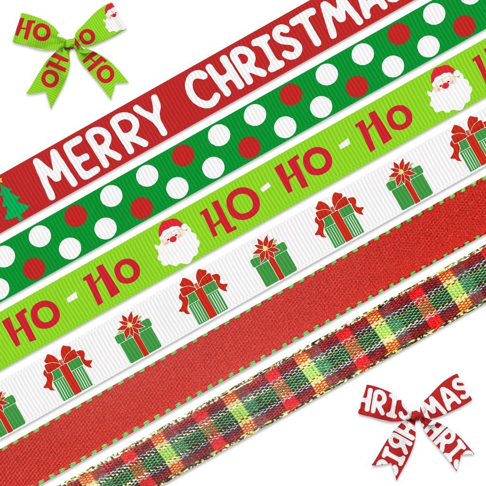 Amazon.com: Hying 6 PCS Christmas Ribbons for Crafting, 3/8" Width Red ...