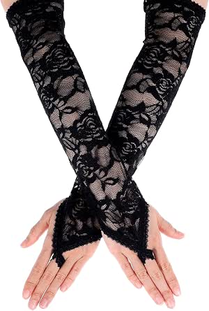 Amazon.com: JIEYAO Women's Long Lace Fingerless Gloves, Elbow Length ...