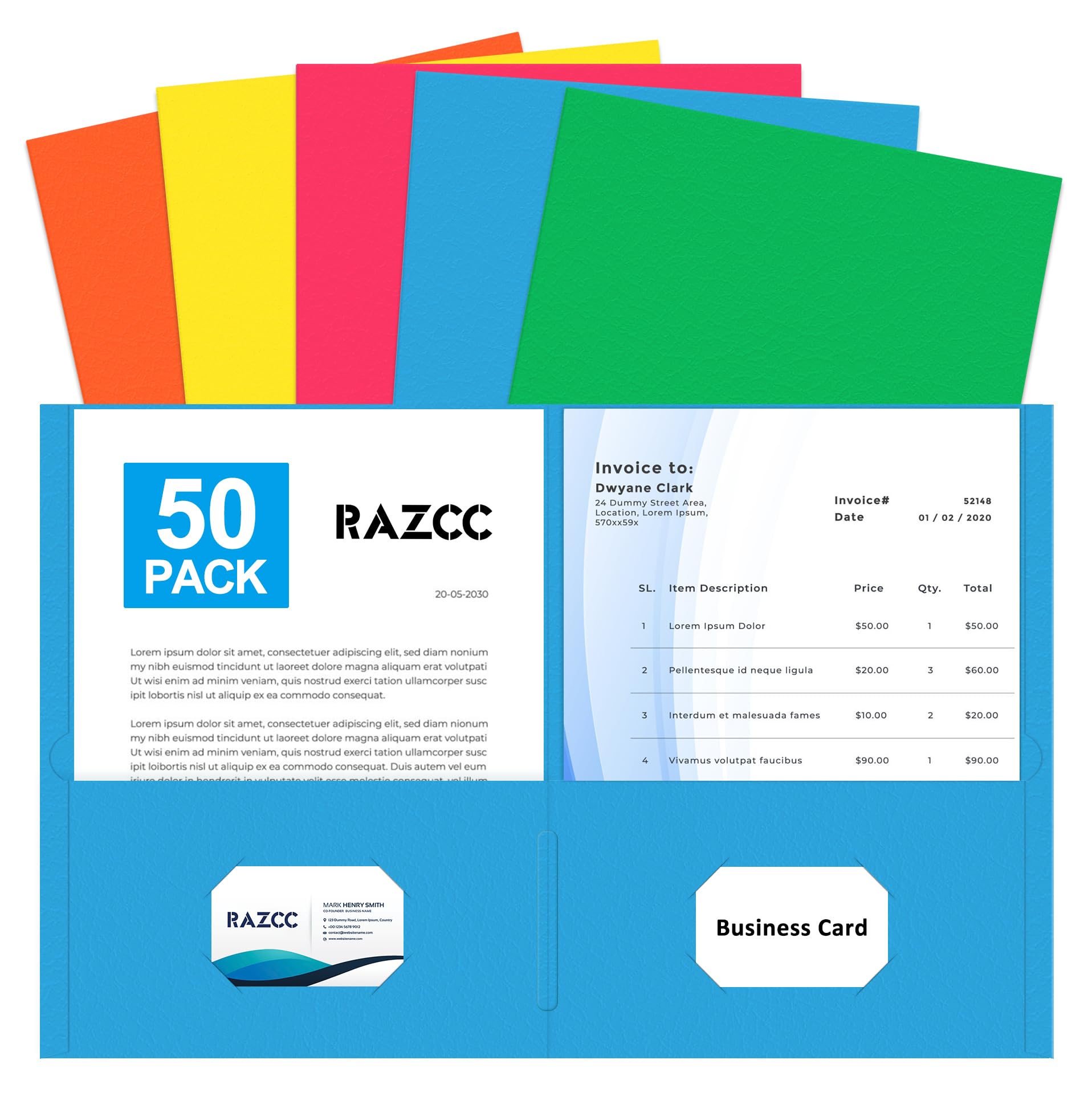 Amazon.com : Two Pocket Folders, RAZCC 50 Pack File Folders with ...