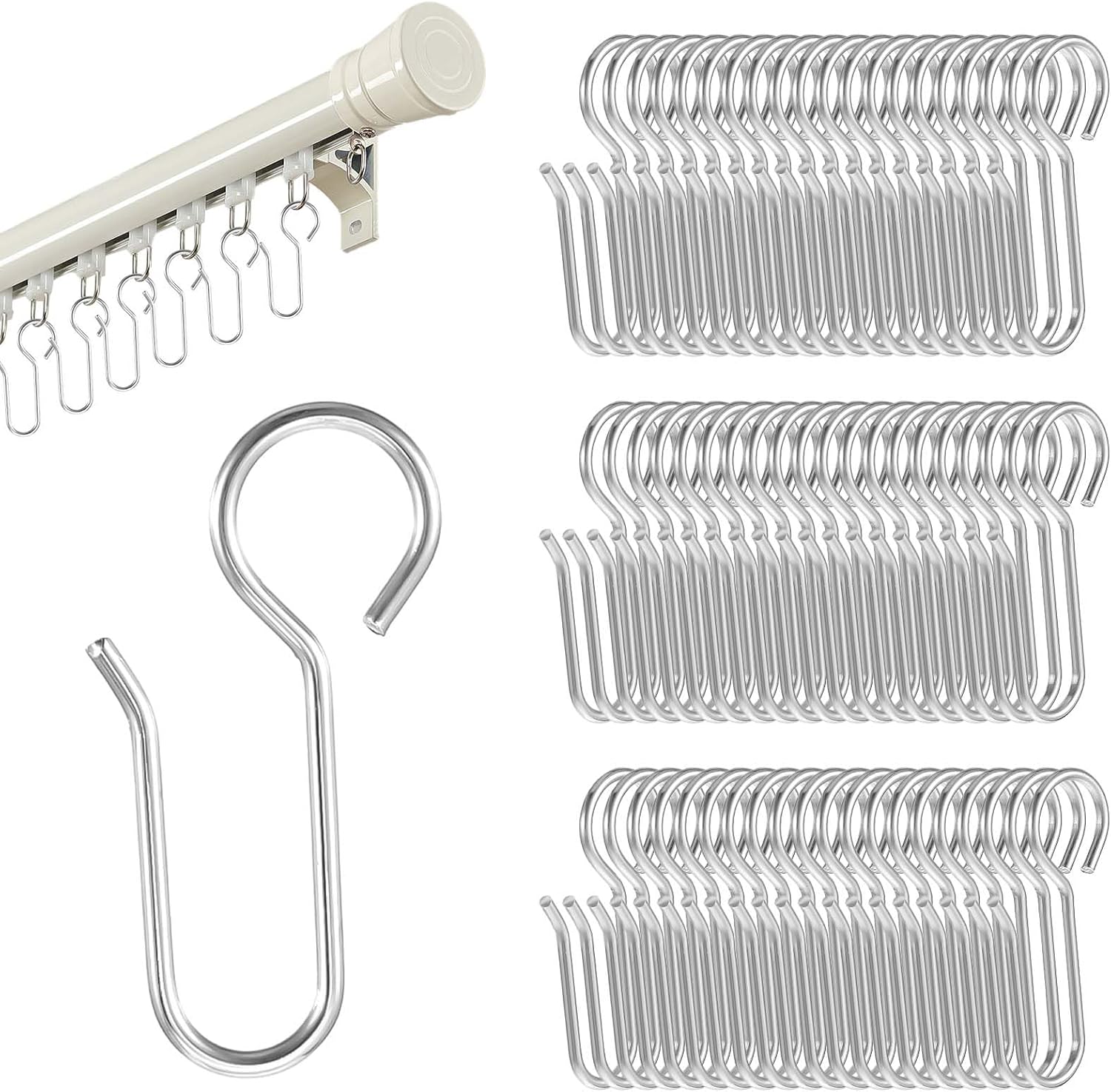 Ymapinc 60pcs Silver Curtain Track Hooks, S Shaped Curtain Pins Drapery ...