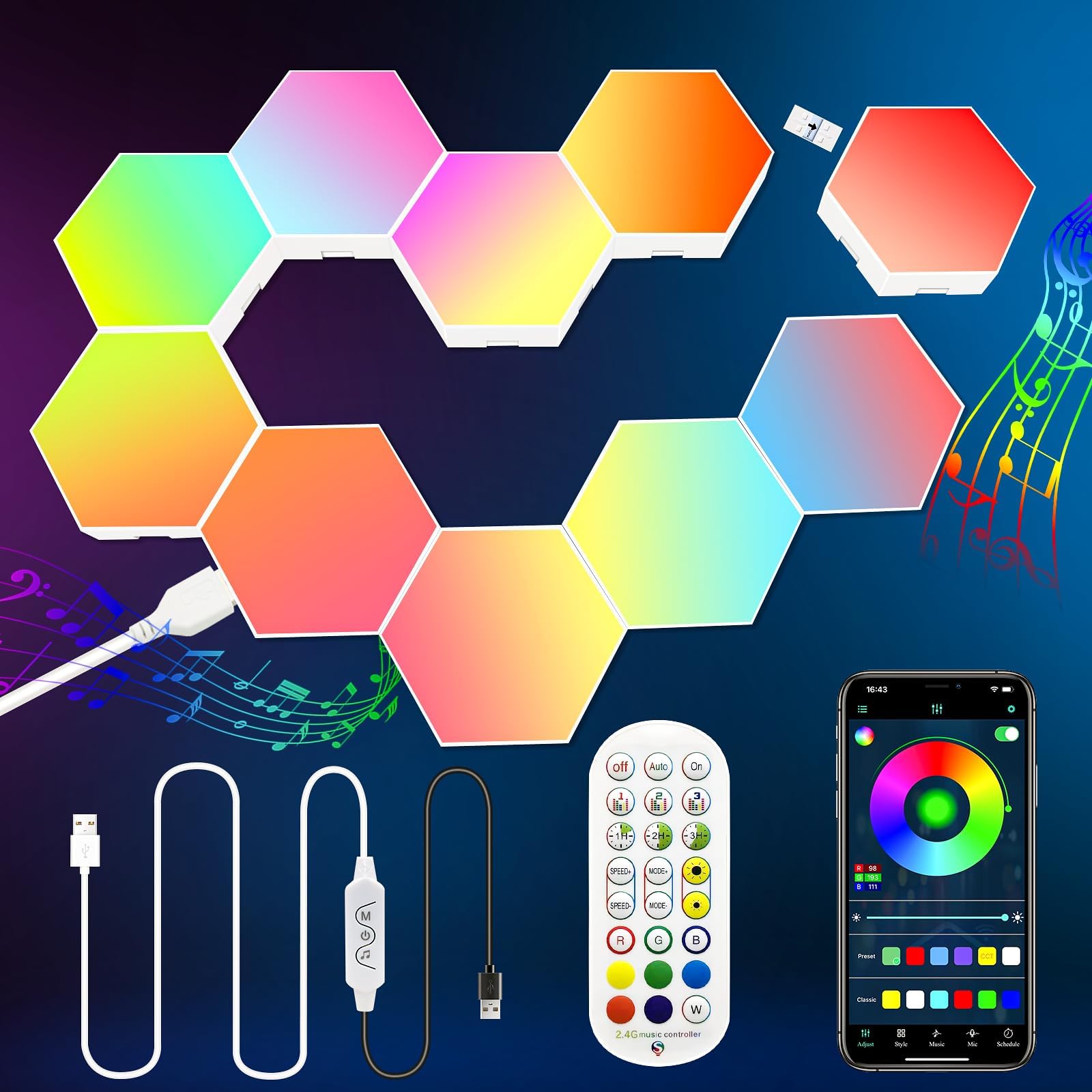 Amazon.com: Hexagon Lights 10 Pack, LED Hexagon Wall Lights, Smart Home ...