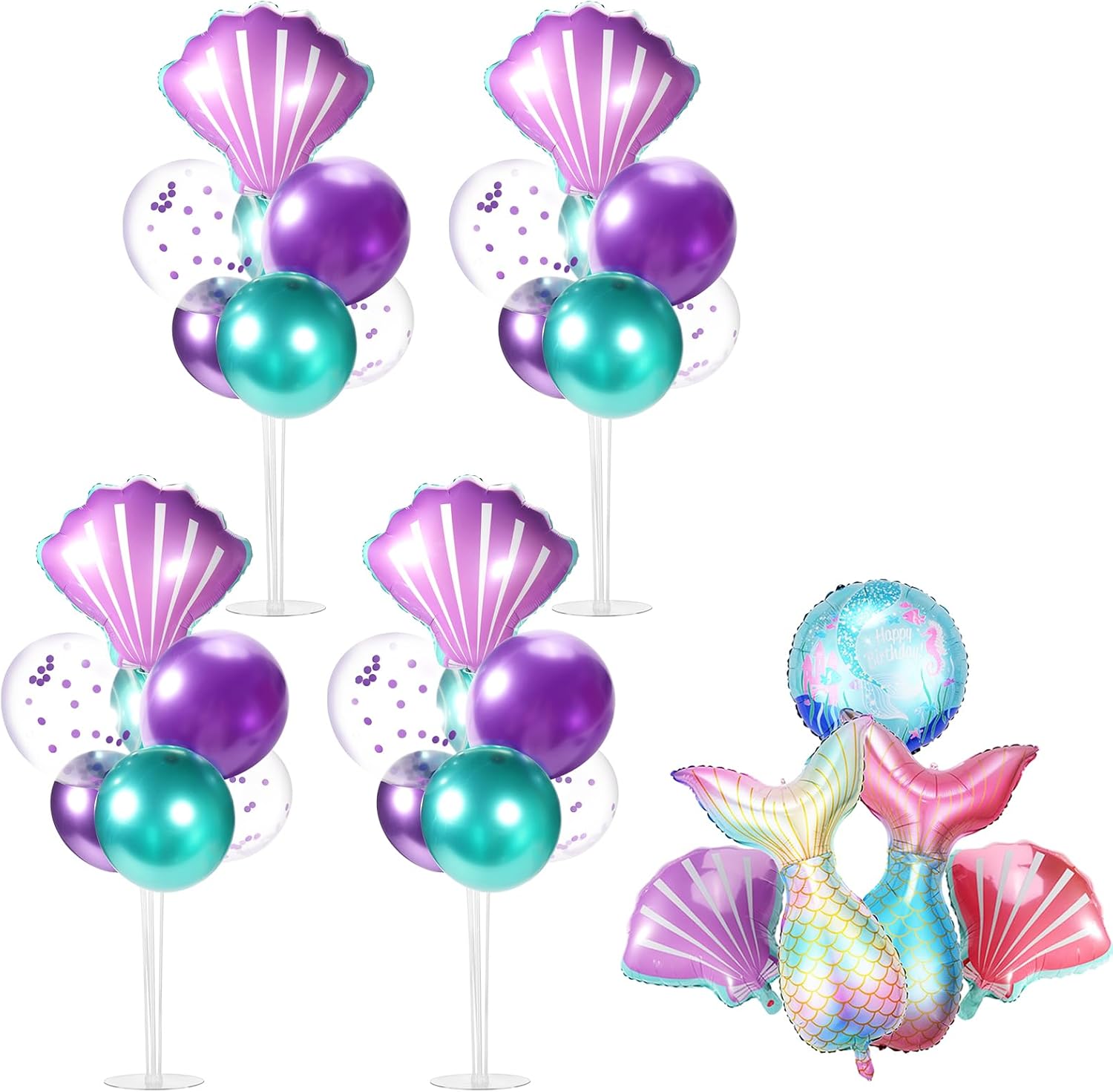 Amazon.com: 4 Sets Mermaid Birthday Decorations - Balloon Stands for ...