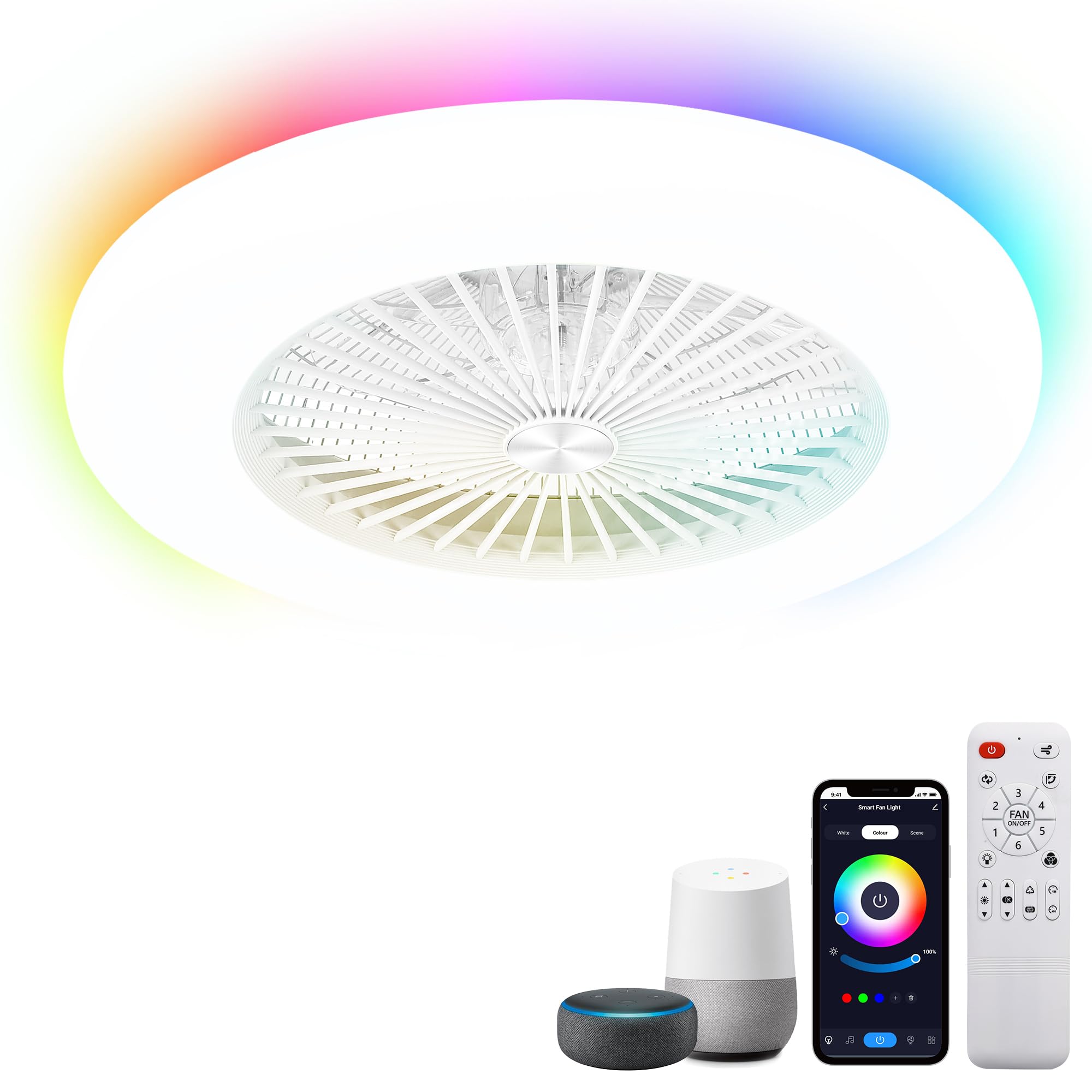 KAMLAM 24" Low Profile Ceiling Fans with Lights, Smart RGB Ceiling Fans ...