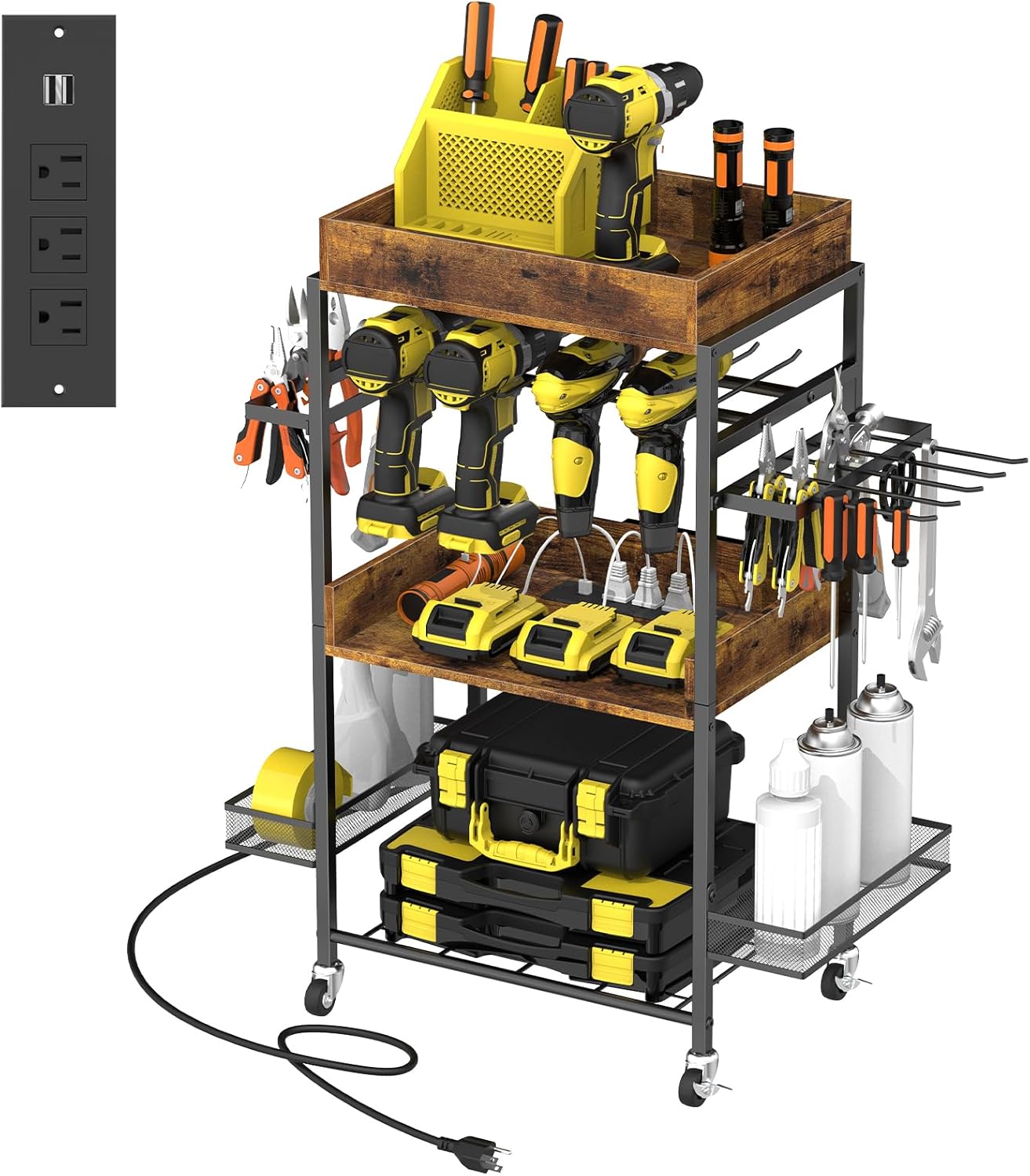 Amazon.com: Power Tool Organizer Cart with Charging Station, Movable ...