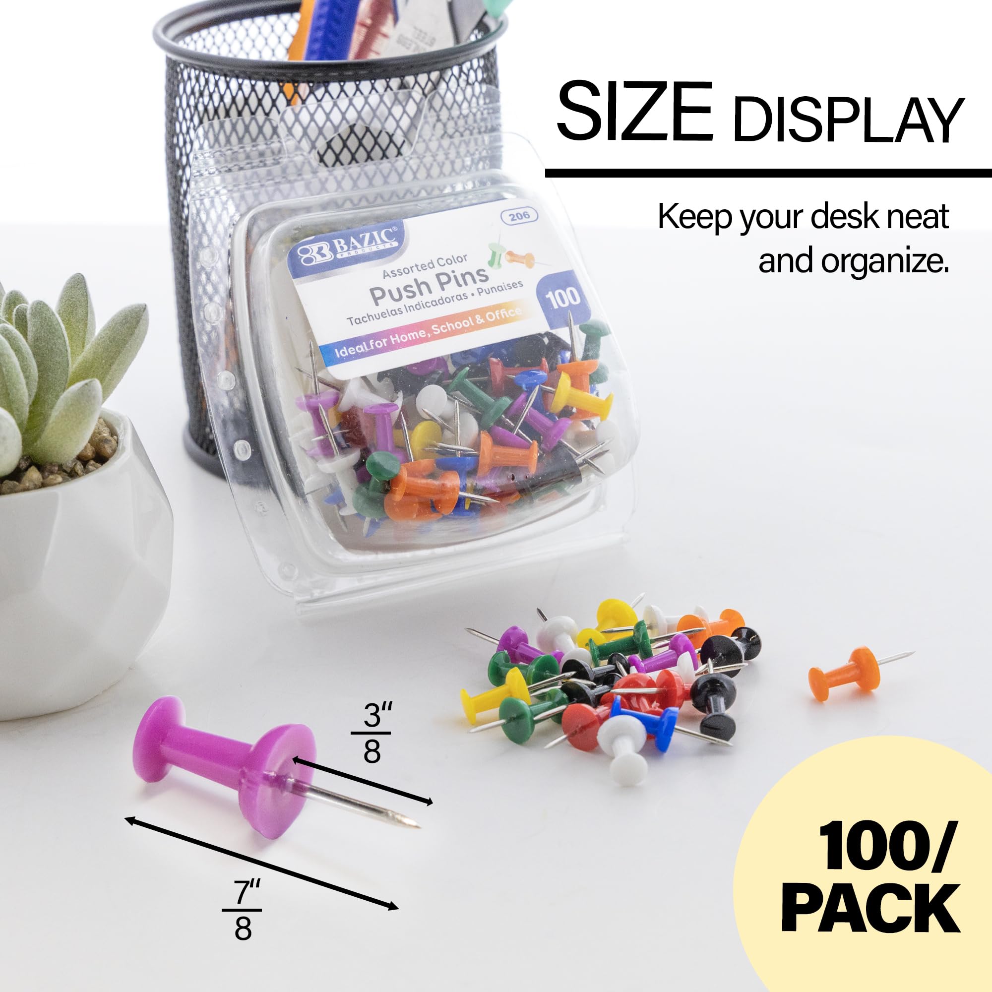 Snapklik.com : BAZIC Push Pins, Assorted Color Thumb Tacks Steel Point ...