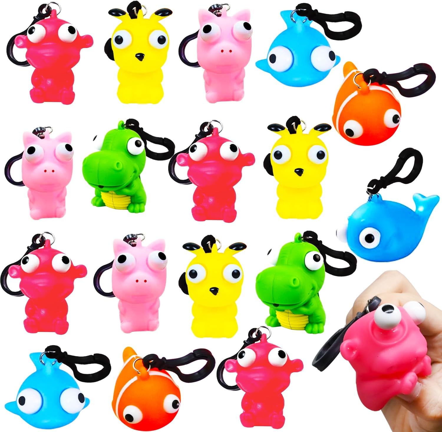 Amazon.com: 24 Pcs Kids Animal Eye-pop Keychains, Popping Eye Squeeze ...