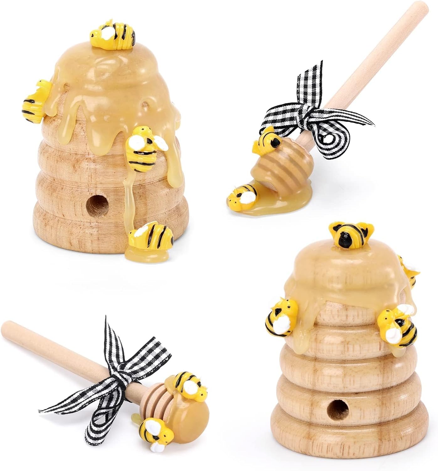 Amazon.com: Bee Tiered Tray Decor with Wooden Fake Honey Hive Dippers ...