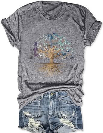 Women Tree of Life Shirt Vintage Plants Graphic Tees Nature Short ...