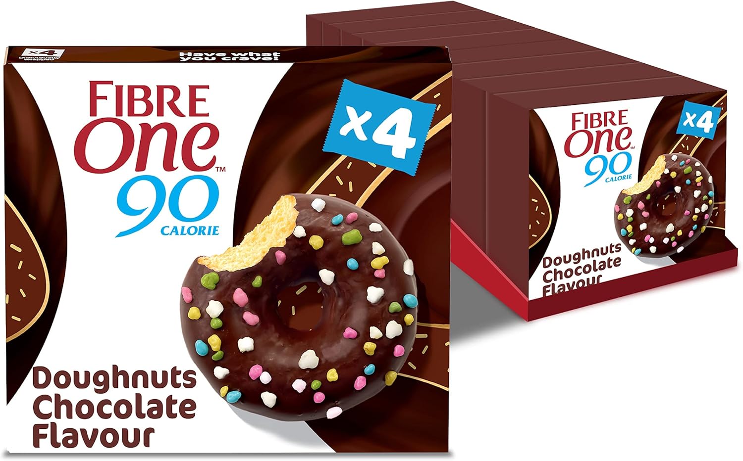 Fibre One 90 Calorie Doughnuts Chocolate Flavour 4 x 23g (92g) (Pack of 8, total 32 doughnuts ...