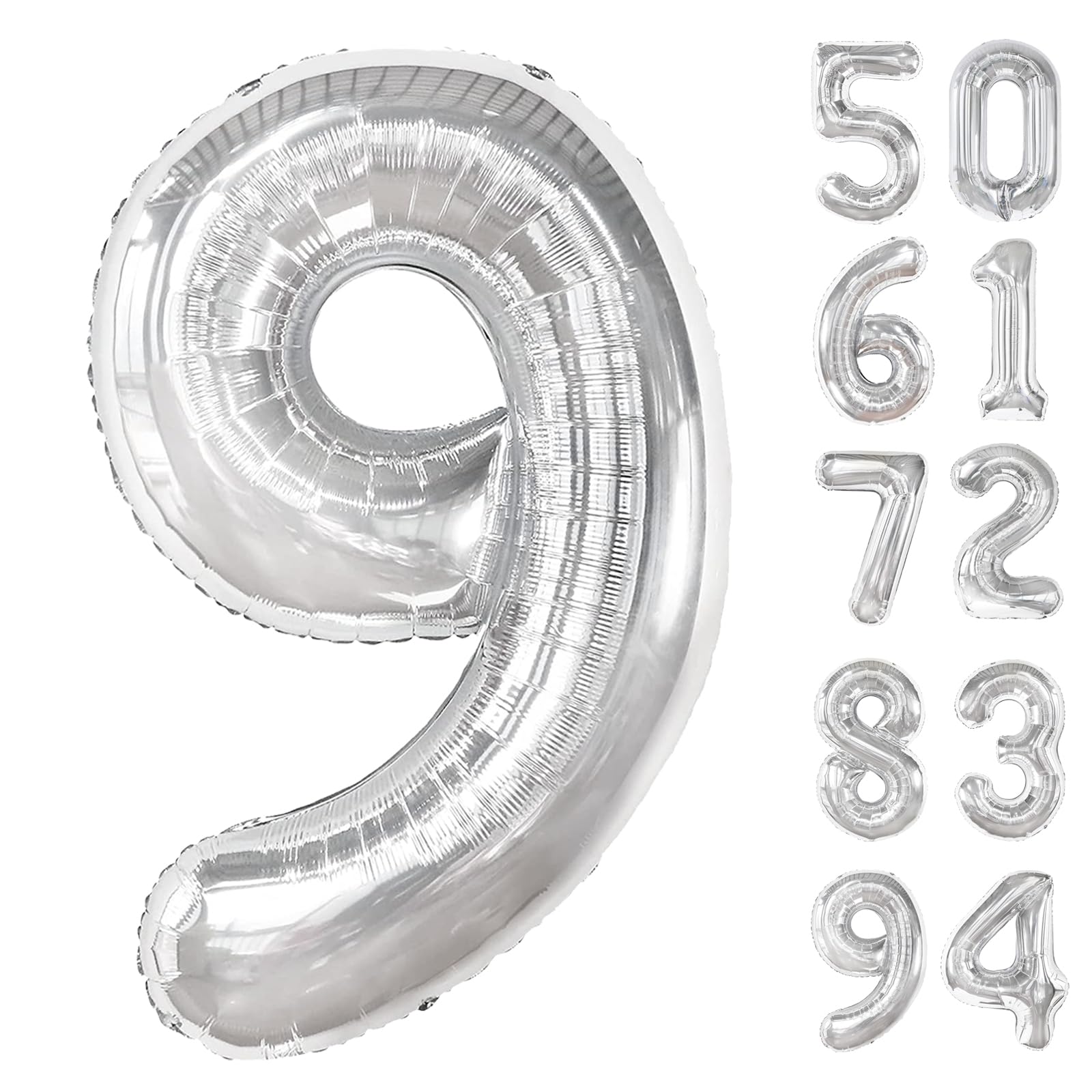 Snapklik.com : Silver 9 Balloon, Number Balloons 40 Inch, 9th Giant ...