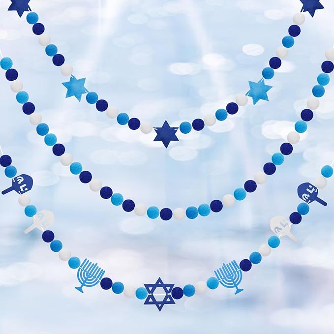 Amazon.com: 3pcs 121 Balls Hanukkah Decorations Felt Ball Garlands ...