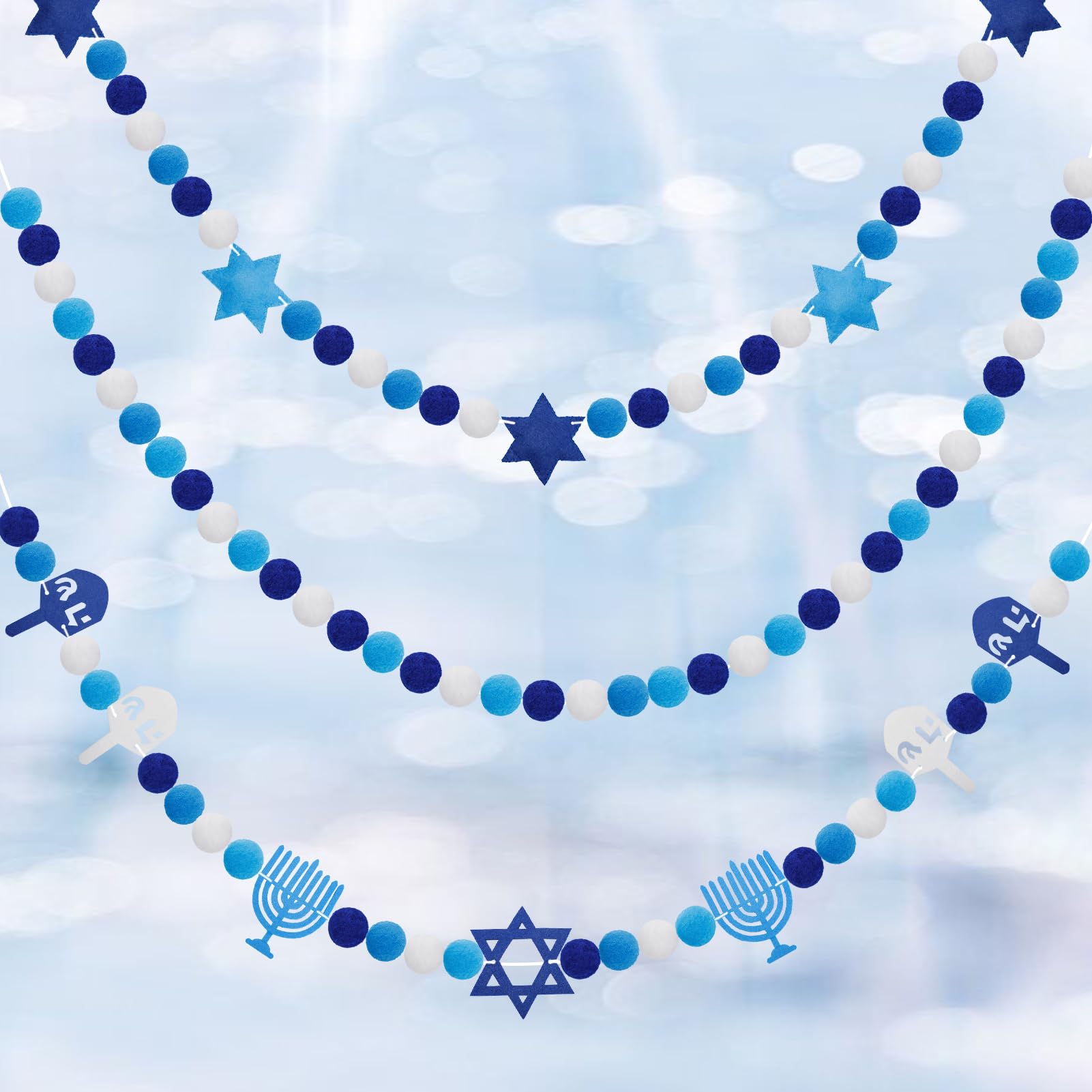 Amazon.com: 3pcs Hanukkah Felt Ball Garlands 121 Balls - Each 8.2ft ...