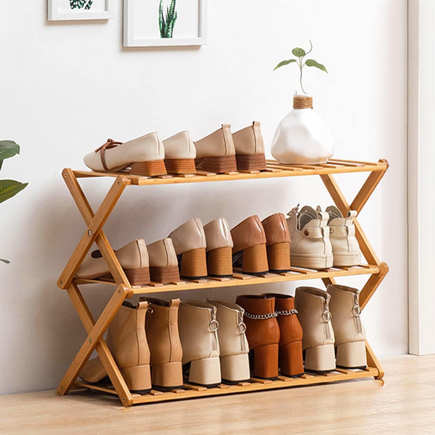 Amazon.com: Hanari 3-Tier No Installation Shoe Rack, Foldable Shoe ...