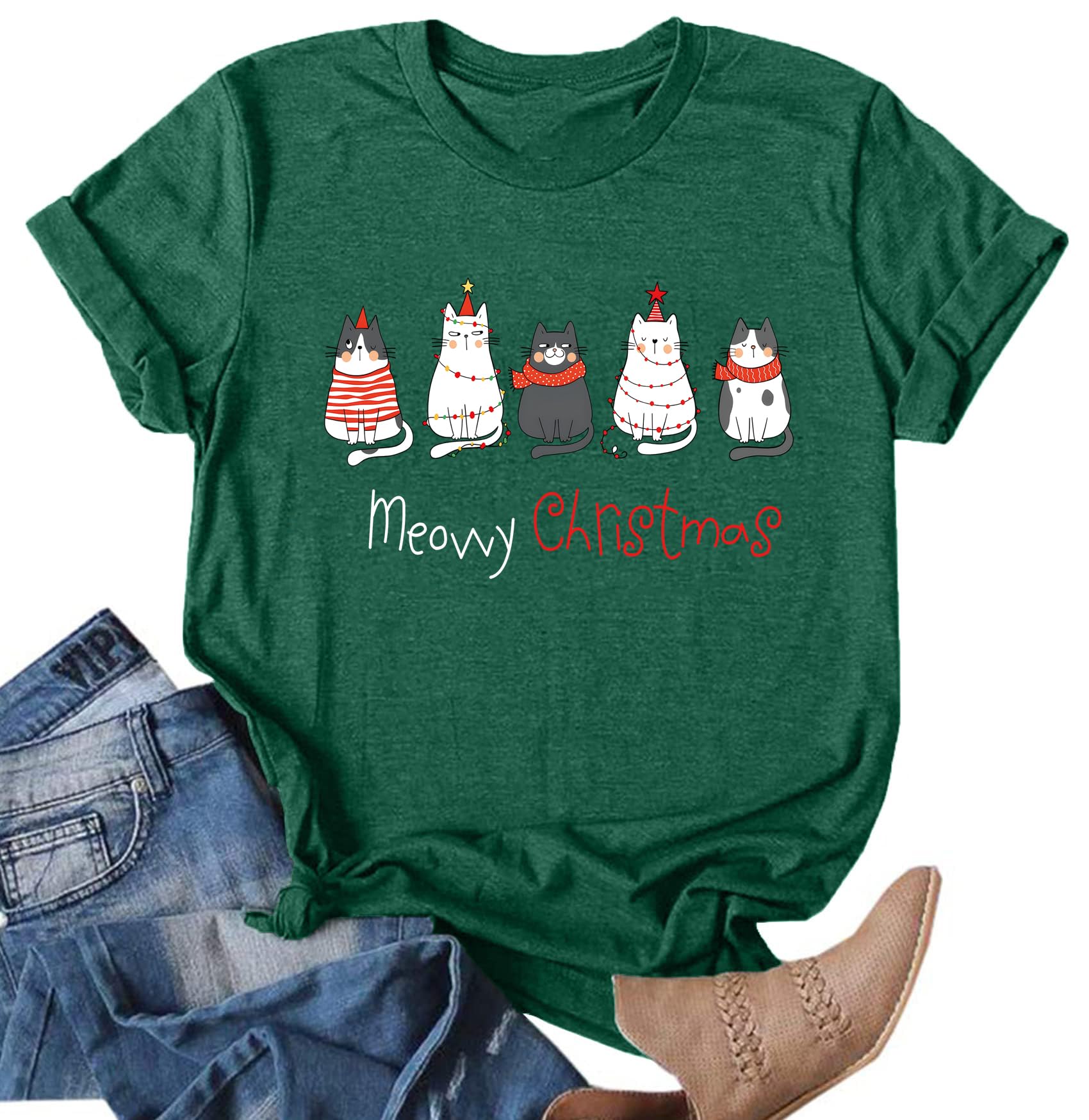 Christmas Crew Shirts for Women Merry and Bright Christmas Shirt Xmas ...