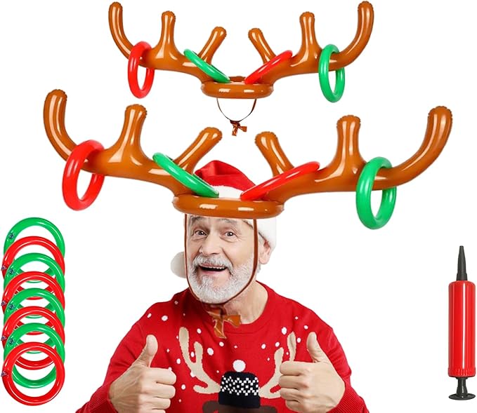 2 Set Christmas Inflatable Reindeer Antler Ring Toss Game, Christmas ...