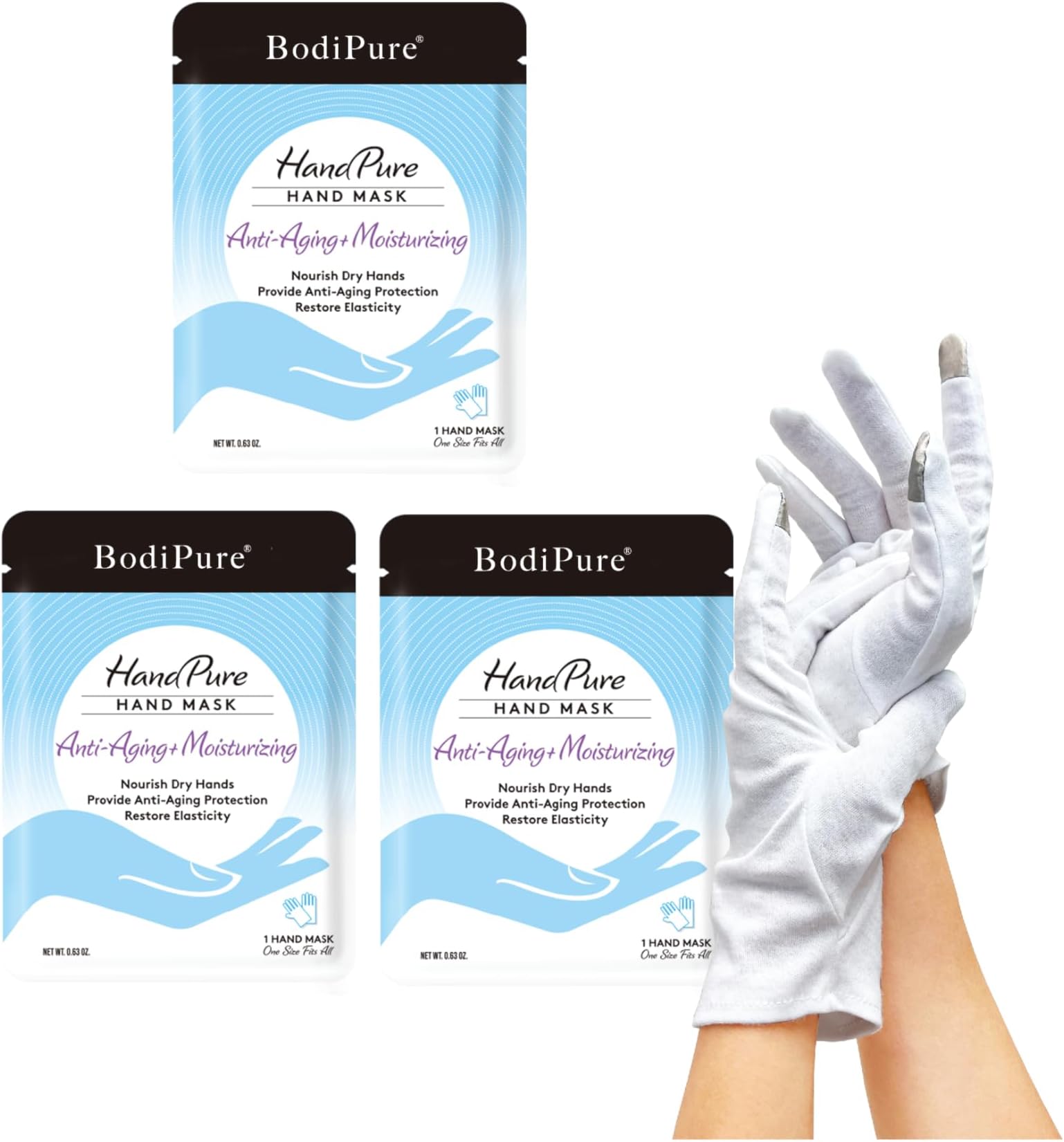 Amazon.com: Bodipure HandPure Hand Mask Moisturizng Gloves 3pk for Dry ...
