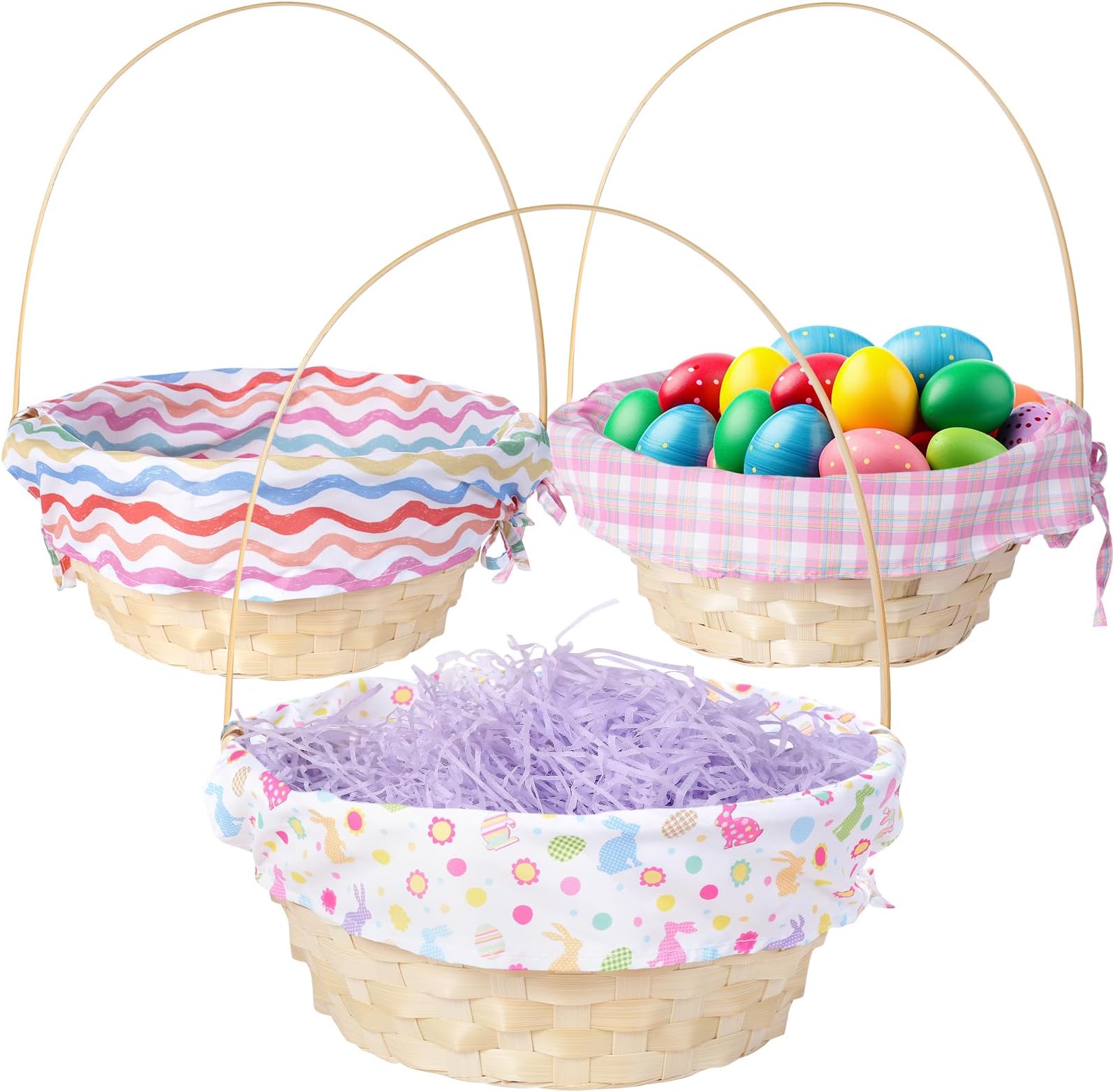 Amazon.com: 3 Pack Easter Baskets with Handles and Colorful Plaid and Bunny Liners,Wicker Woven ...