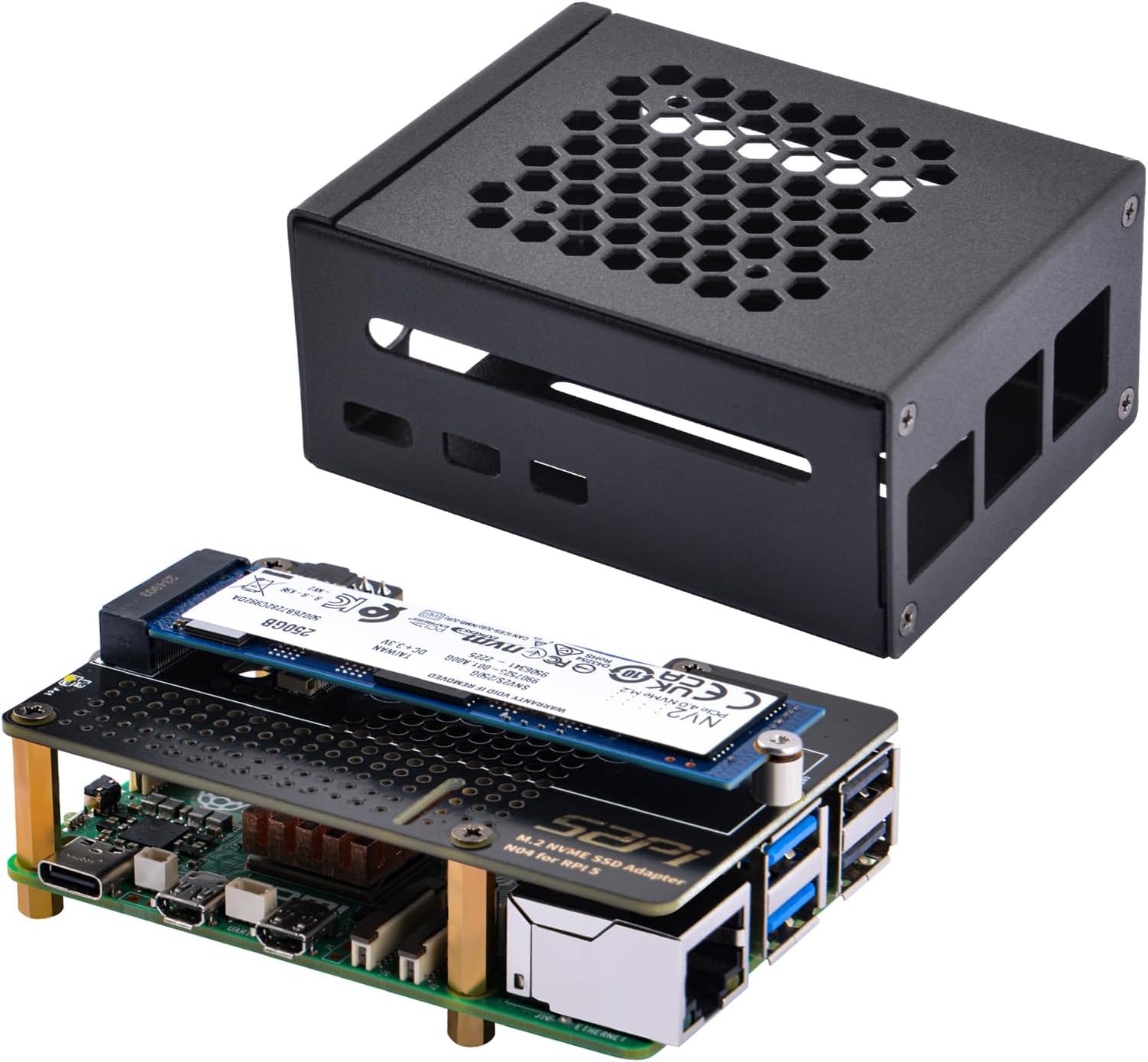 GeeekPi Metal Case for Raspberry Pi 5, Support X1000/X1001/N04/N05 PCIe ...