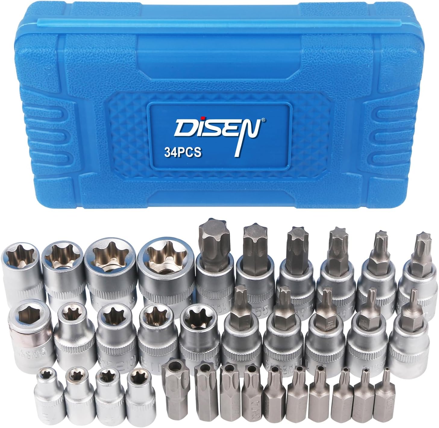 34-Piece 3/8'' Drive Torx Star Bit sockets CR-V E-Socket Set, E4-20, T10-60, Tamper Proof Set ...