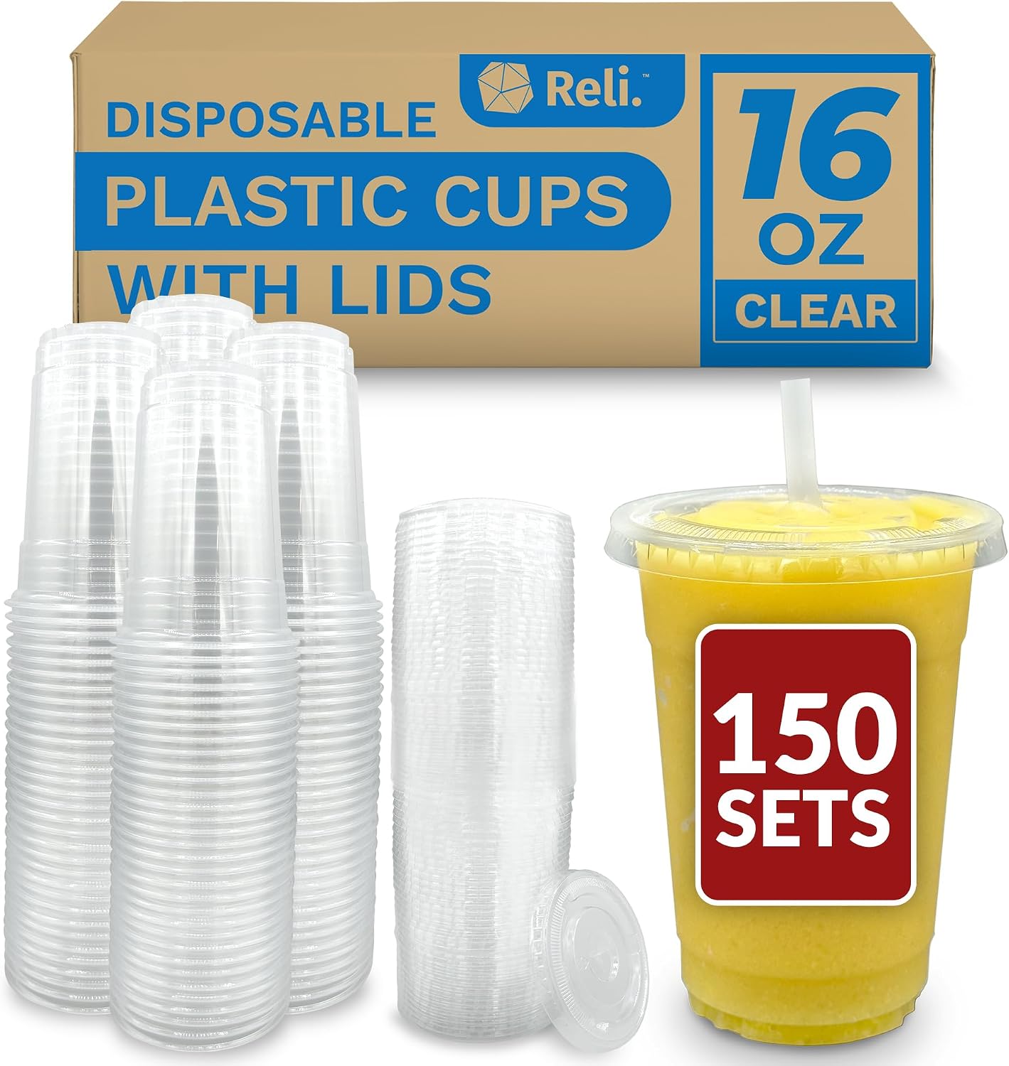 Amazon.com: Reli. Plastic Cups with Lids 16 oz | 150 Sets | Clear ...