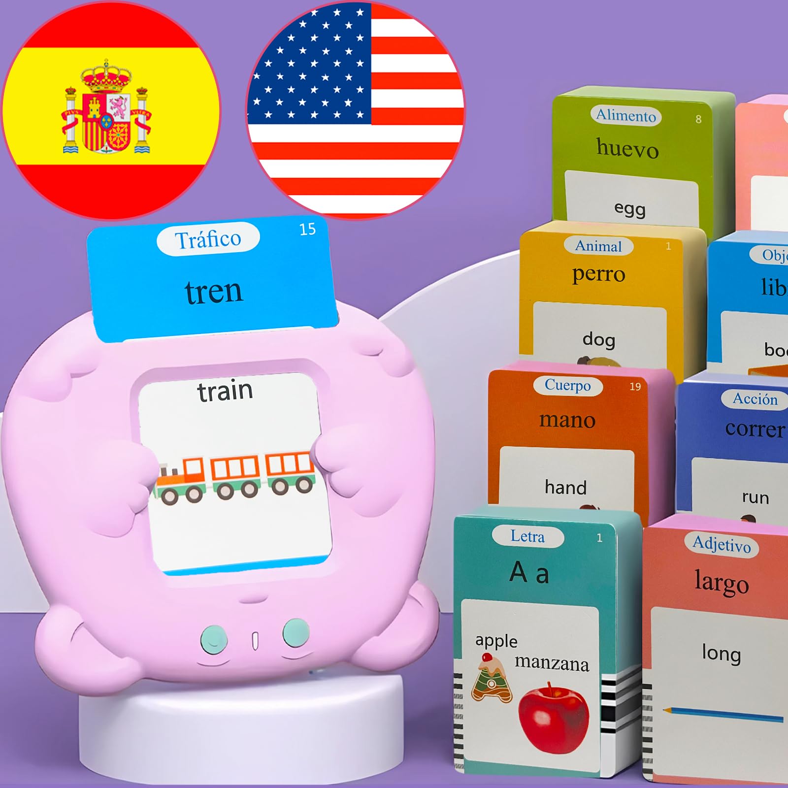 Amazon.com: KILOGOGRAPH English & Spanish Talking Flash Cards for Kids ...