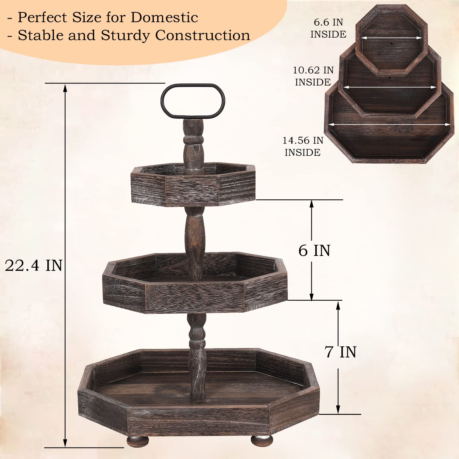 YSangift 3 Tiered Tray, Wood Three Tier Serving Tray Cupcake Stand ...