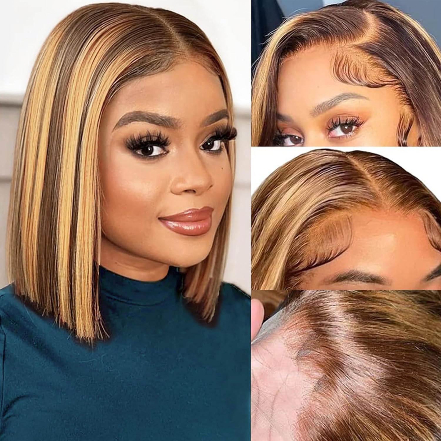 Amazon.com : Highlight Ombre Bob Wig Human Hair Straight 4/27 Honey ...