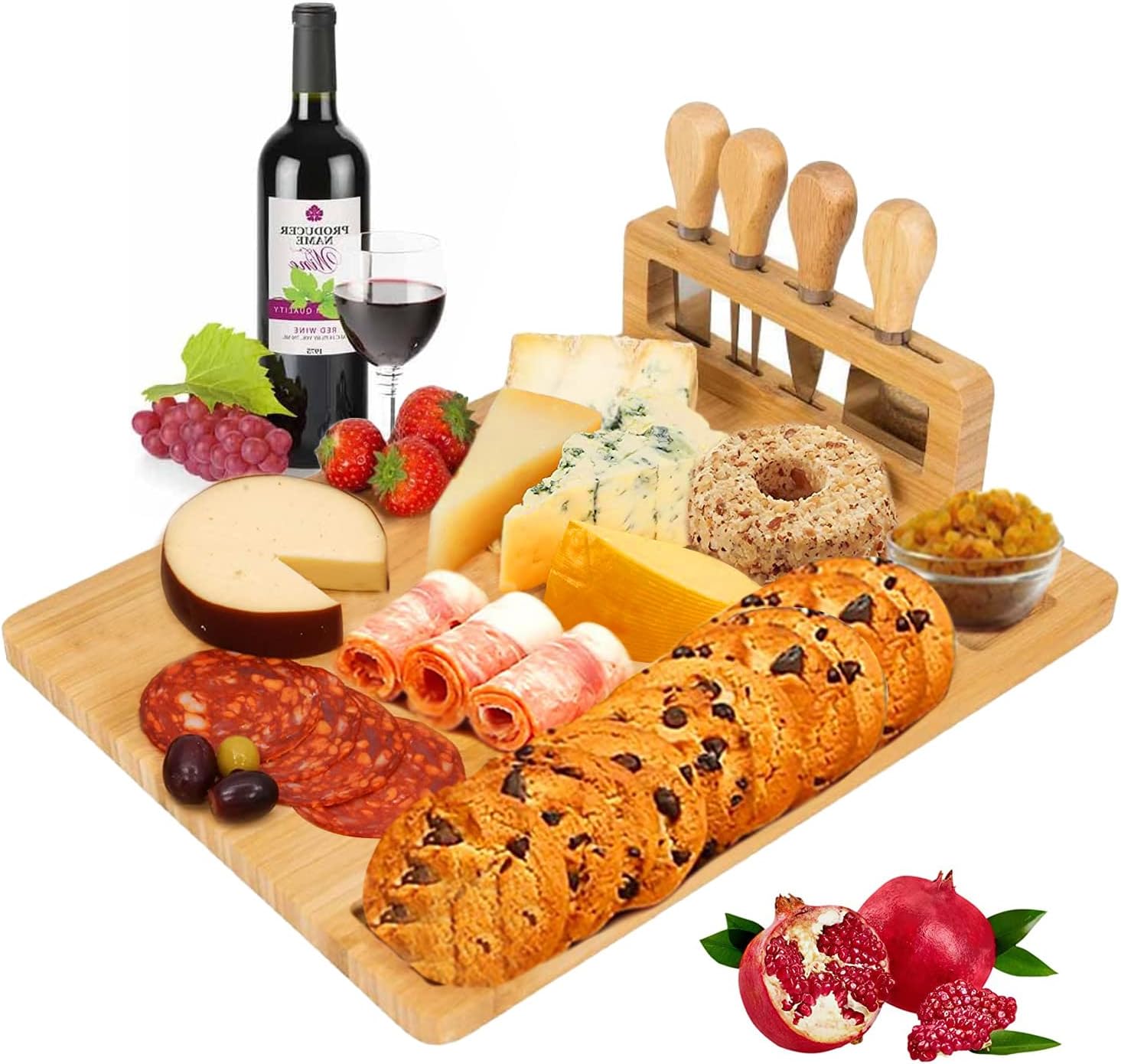 Bamboo Cheese Board Gift set, Cheese Board and 4 Piece Cheese Knife set ...