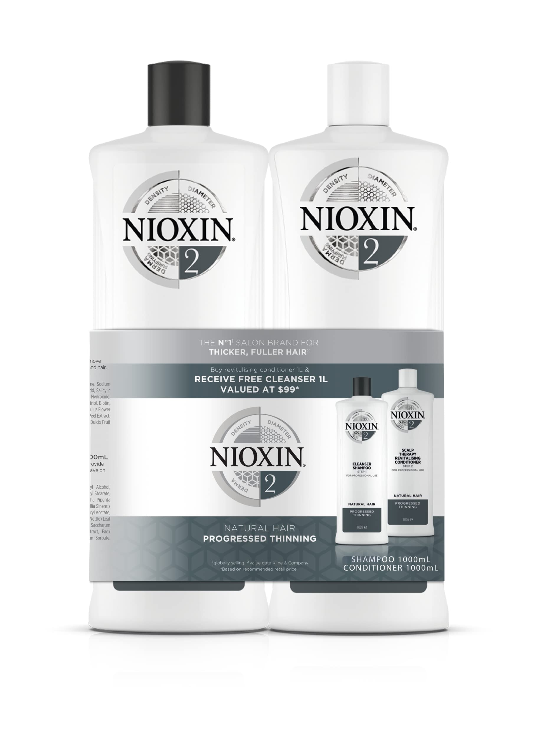 NIOXIN System 2 Duo Pack, Cleanser Shampoo + Scalp Therapy Revitalising ...