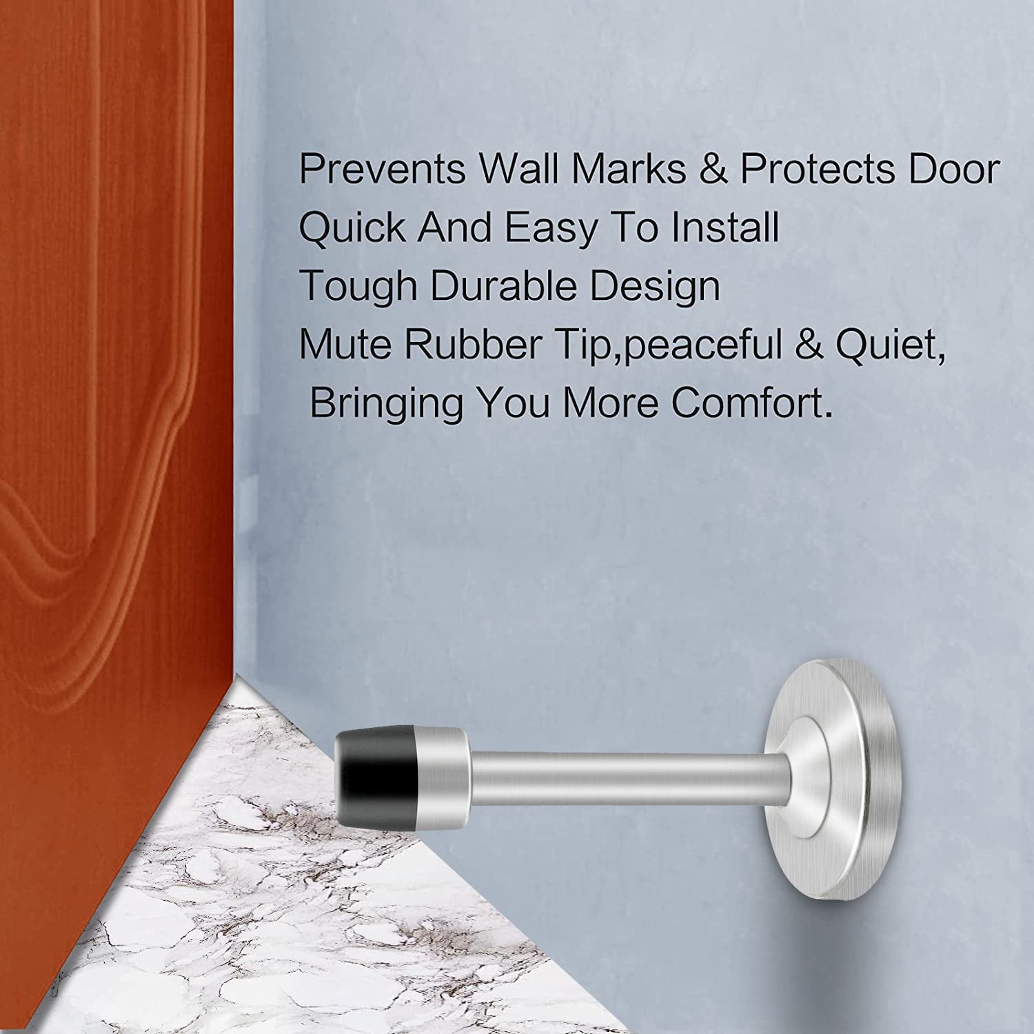 Snapklik.com : 4 Pack Door Stops, 90 Mm Long Door Stop Wall Mounted ...