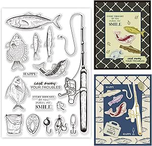 ORIGACH Fishing Theme Clear Stamps for Card Making Fishing Rod and Fish ...