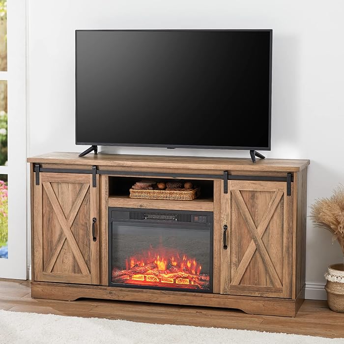 Buy Amerlife TV Stand Sliding Barn Door with 23'' Electric Fireplace ...