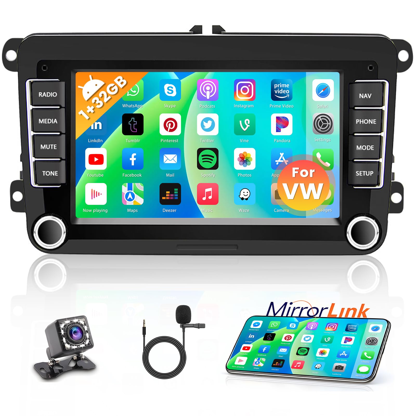 Hikity 2G+64G Android Autoradio pour VW Golf 5 6 Skoda Passat Polo ...