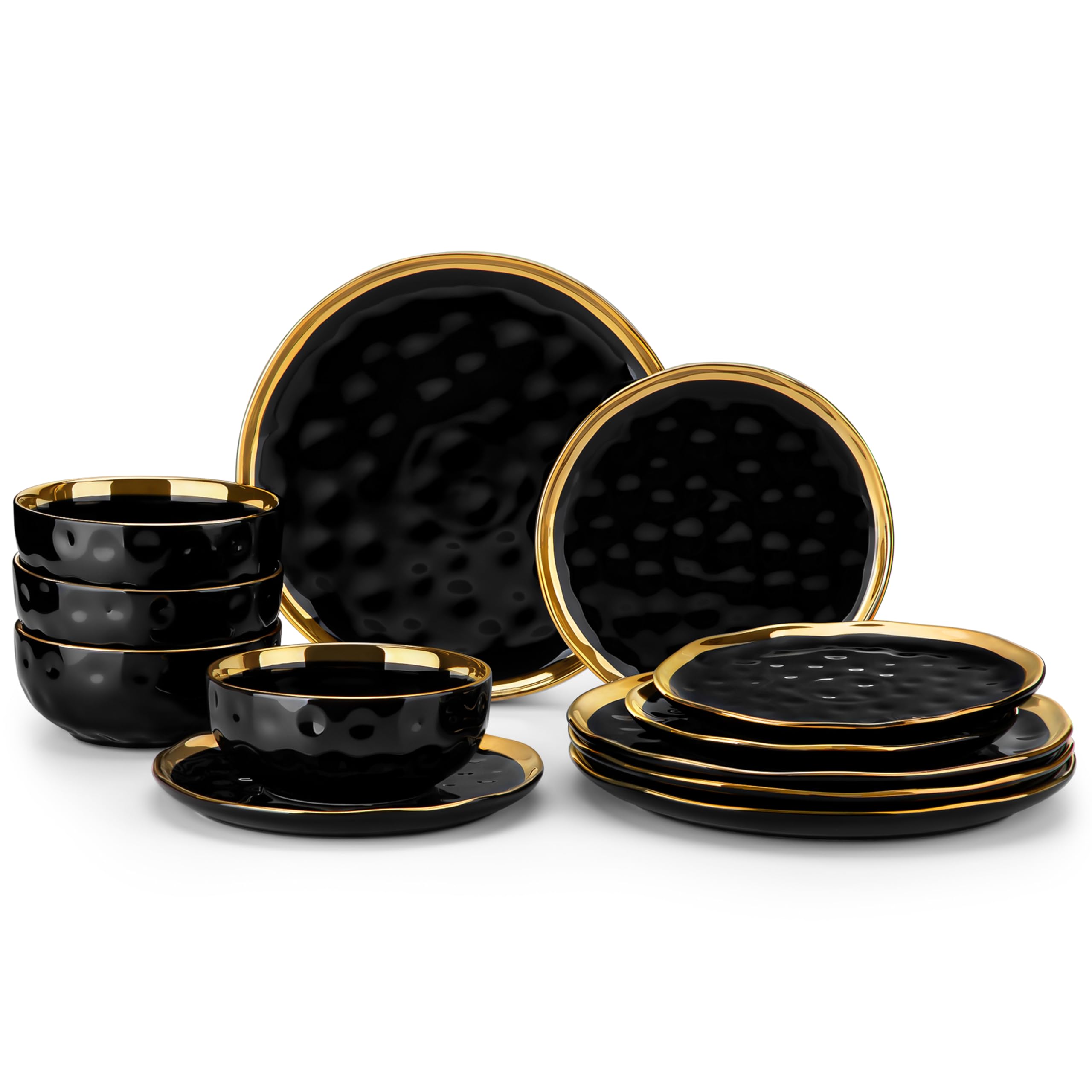 Amazon.com | LOVECASA 12 Pieces Plates and Bowls Sets, Porcelain Black ...