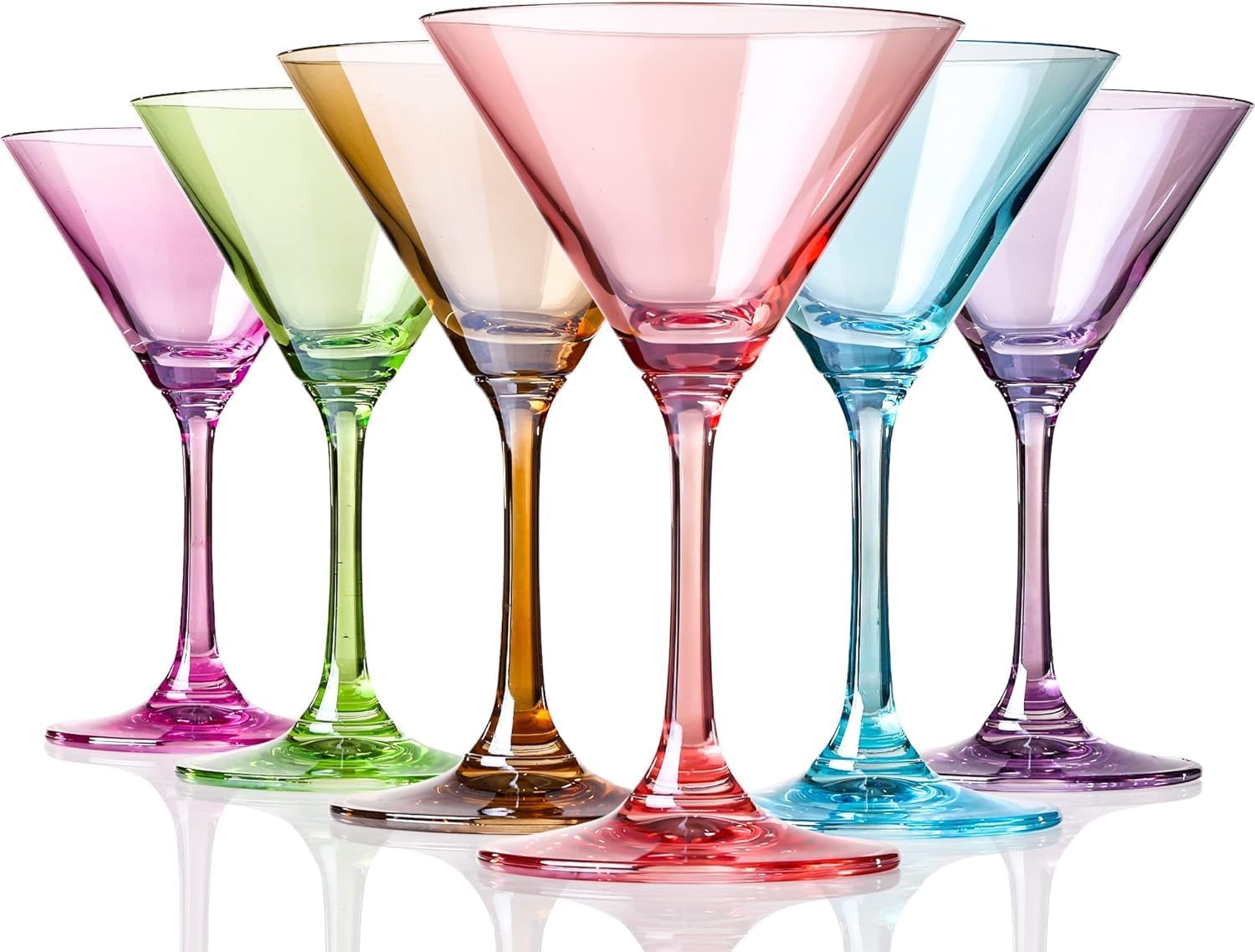 Amazon.com | Physkoa Colored Martini Glasses Set 6-7oz Crystal Cocktail ...