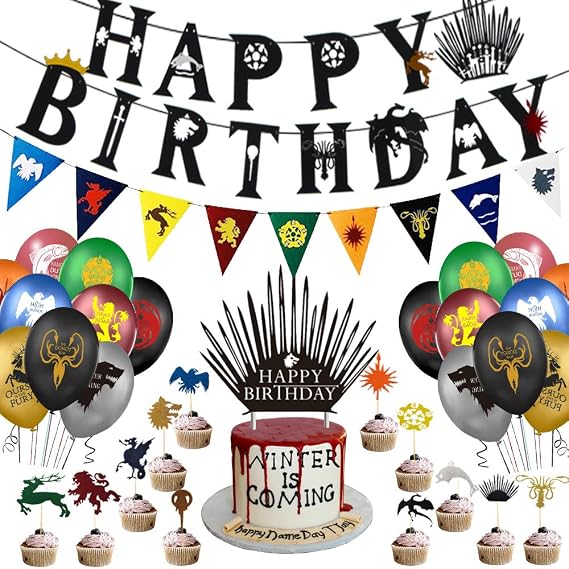 Amazon.com: GOT Birthday Banner, Cake and Cupcake Toppers, Balloons for ...