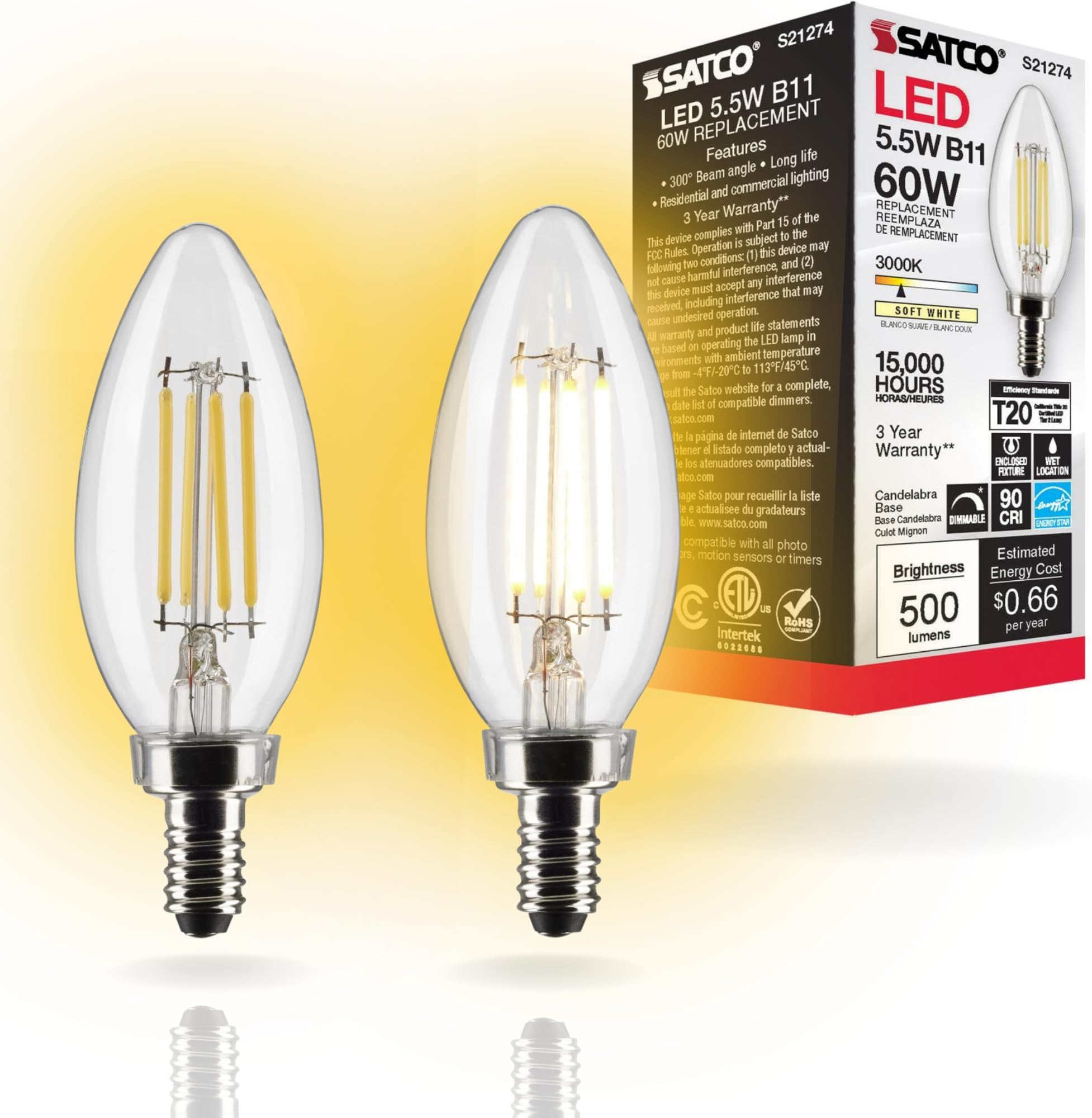 Satco S21274 5.5B11/LED/930/CL/120V/E12-6 Pack - Amazon.com