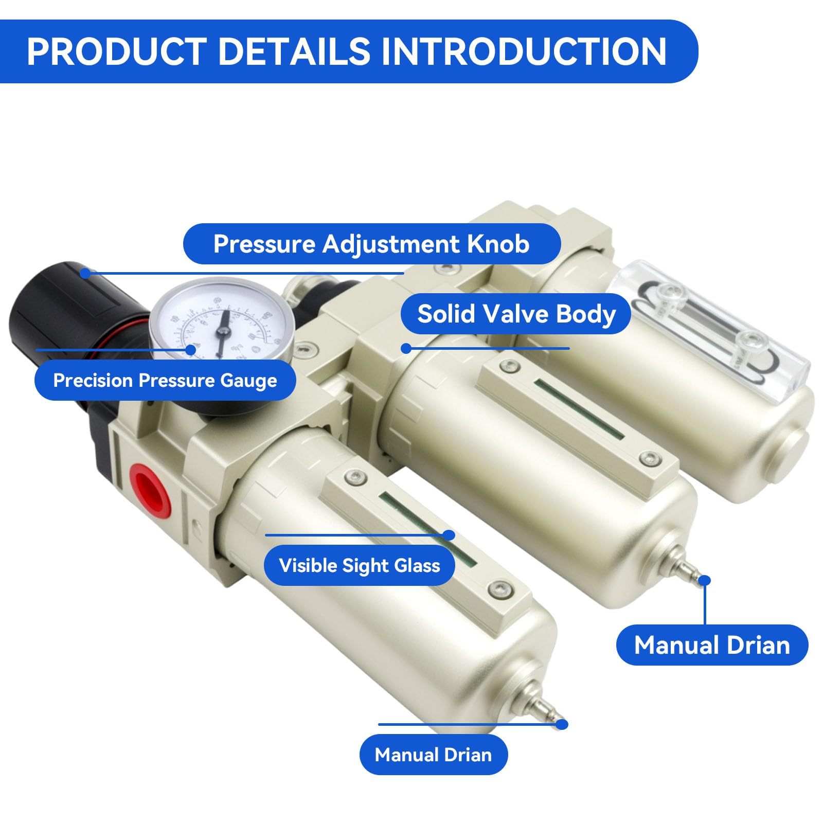 1/2\" NPT Industrial Grade 3 Stage Air Dryer For Compressor, Auto Drain ...