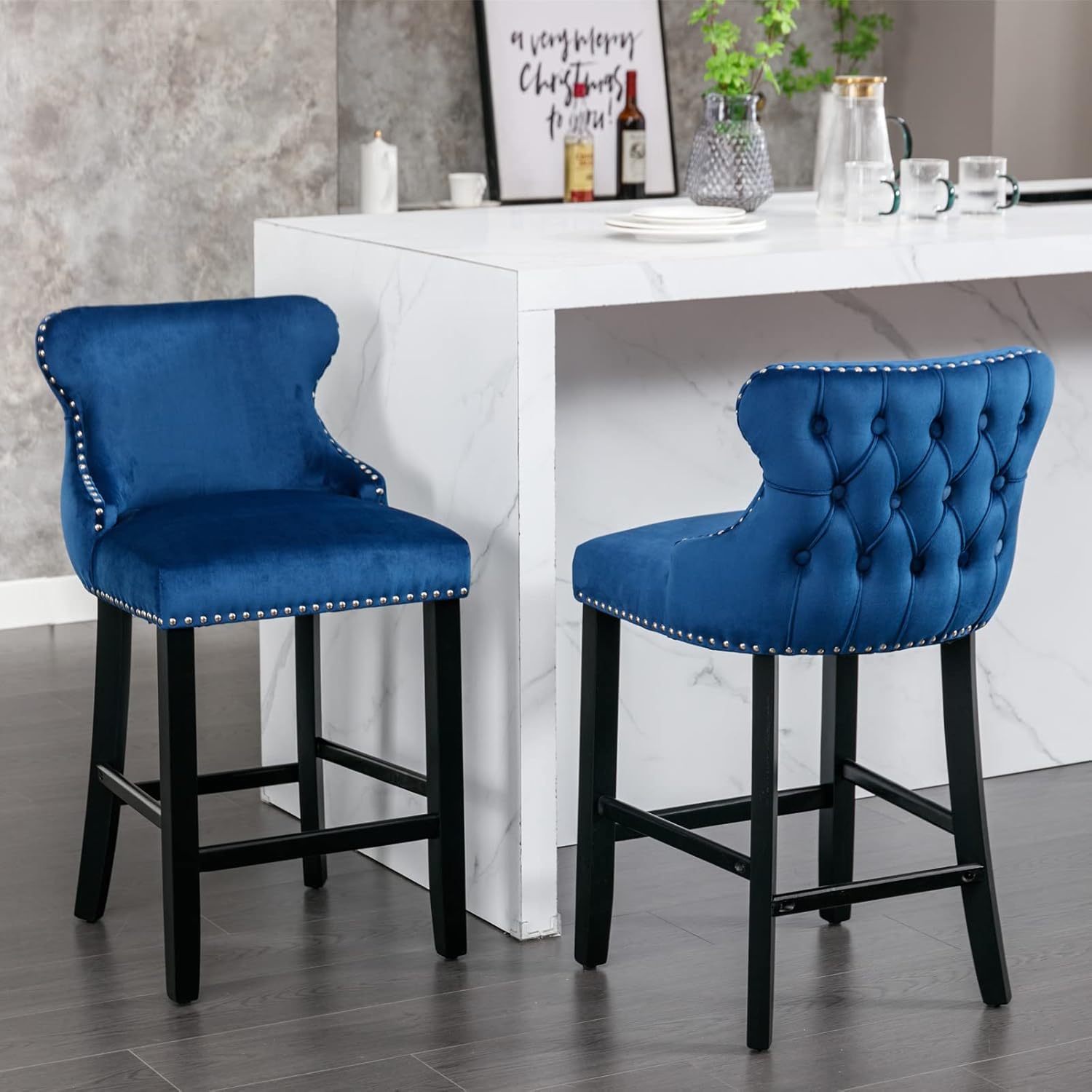 Amazon.com: Rhomtree Counter Height Bar Stools 26" Set of 2 Wood Bar ...