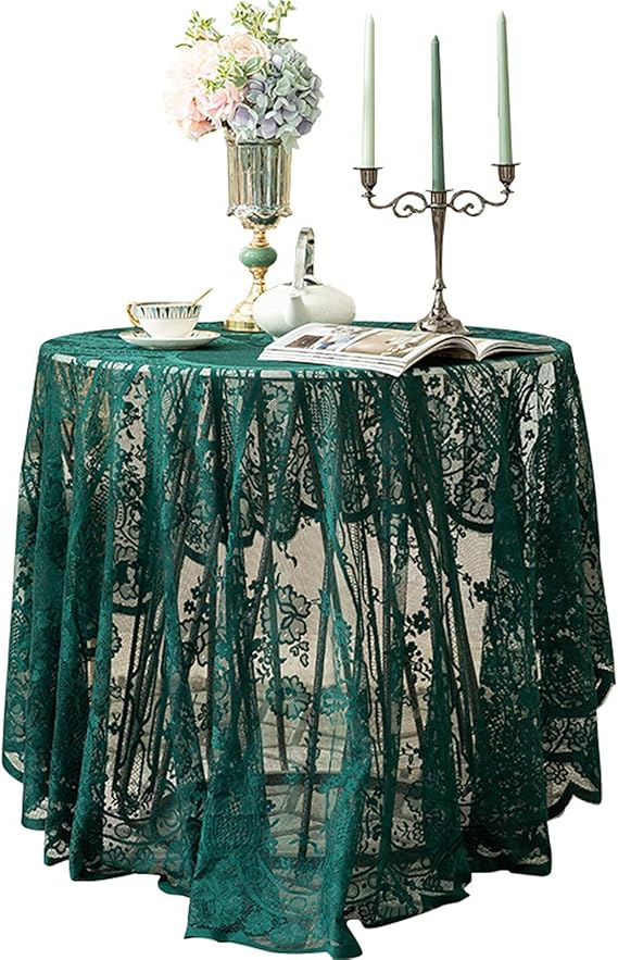Amazon.com: Fhberni Green Lace Tablecloth Embroidered Elegant Floral ...