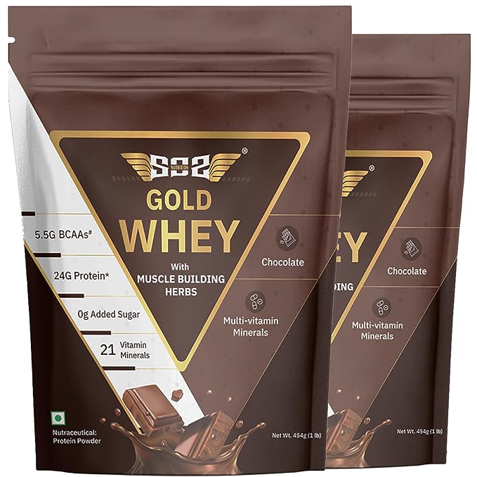 SOS Nutrition Gold Whey Protein Powder (Chocolate 454g) (Pack of 2) For ...