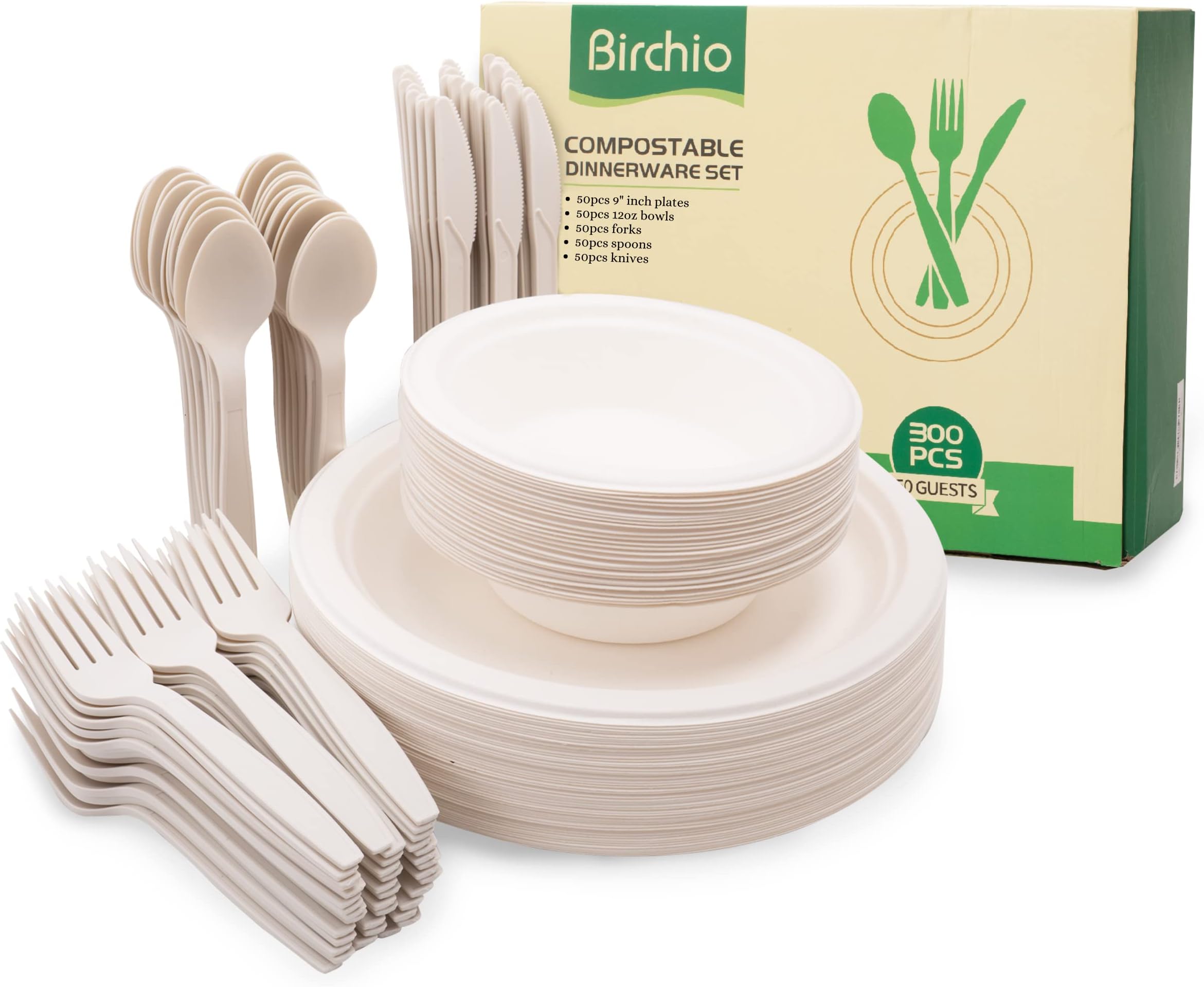 Amazon.com: Disposable Plates and bowls set 250 PCS, Compostable Paper ...