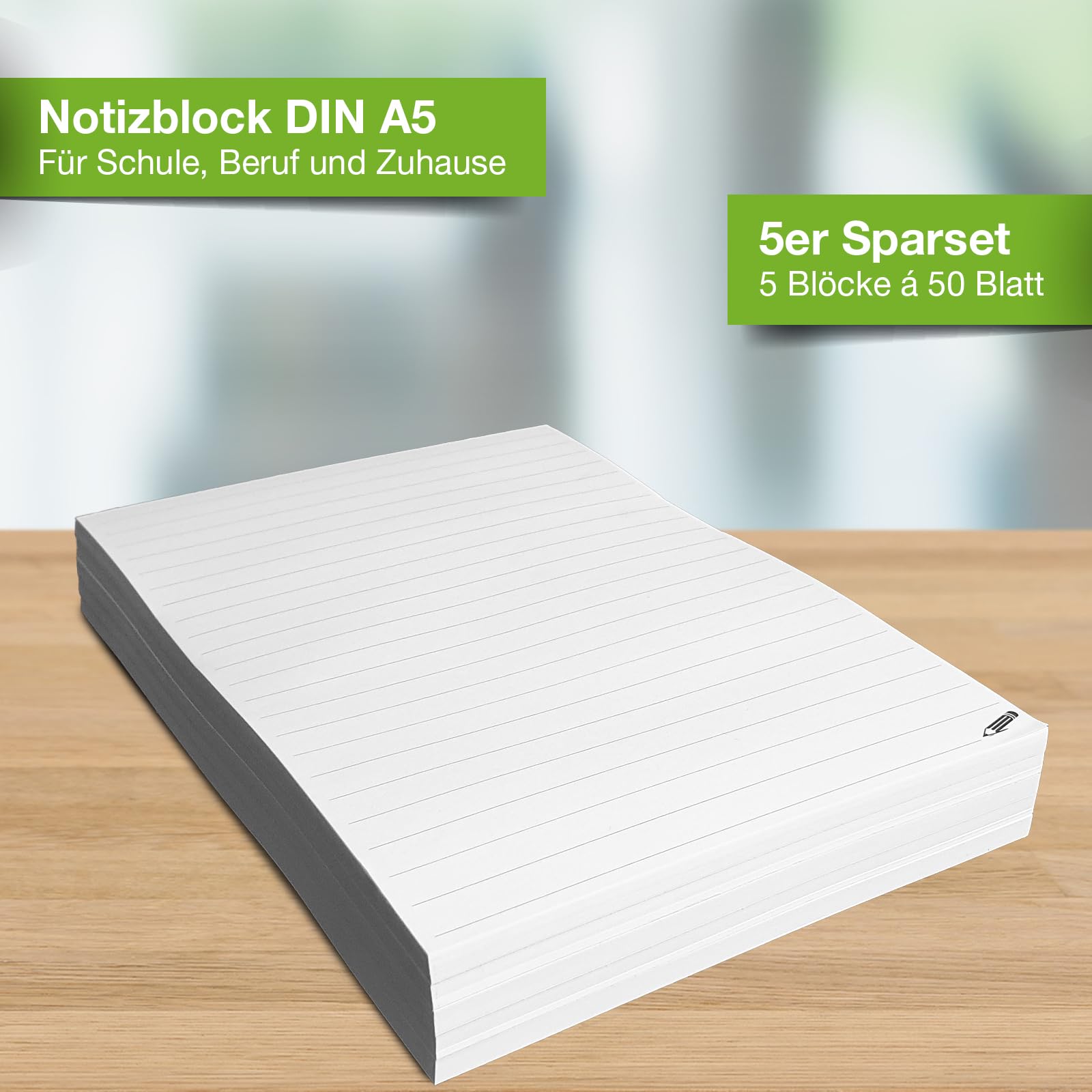 A6 Block A5 Papier Blanko I Spar-Set 5 Blöcke DIN A 5 I 50 Blatt Je ...
