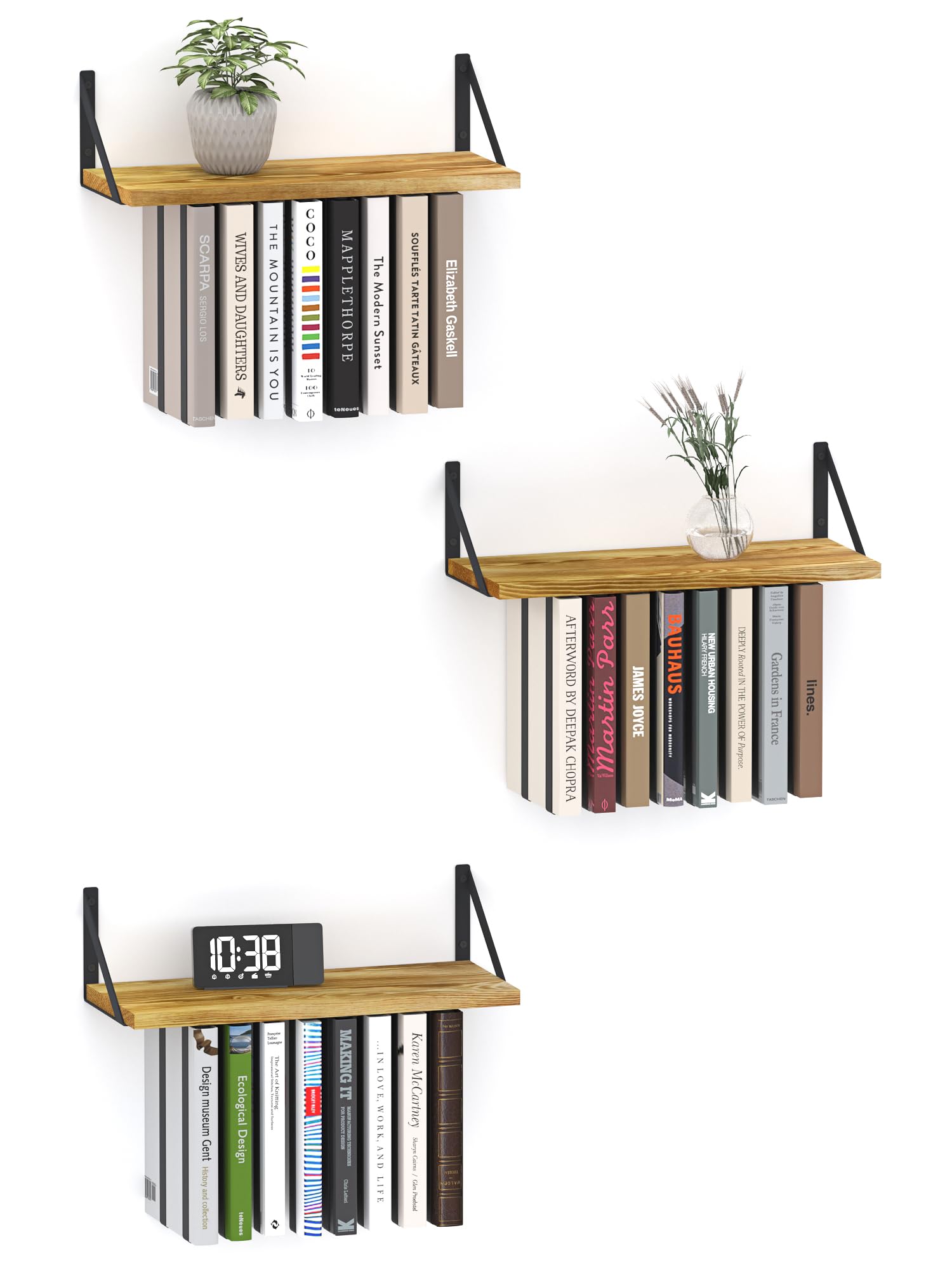 Amazon.com: Greaittle Set of 3 Unique Wall Bookshelves, Natural Pine ...