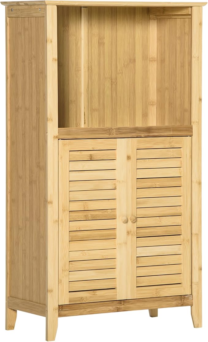 Amazon.com: HOMCOM Bamboo Floor Cabinet Bathroom Floor Cabinet Living ...